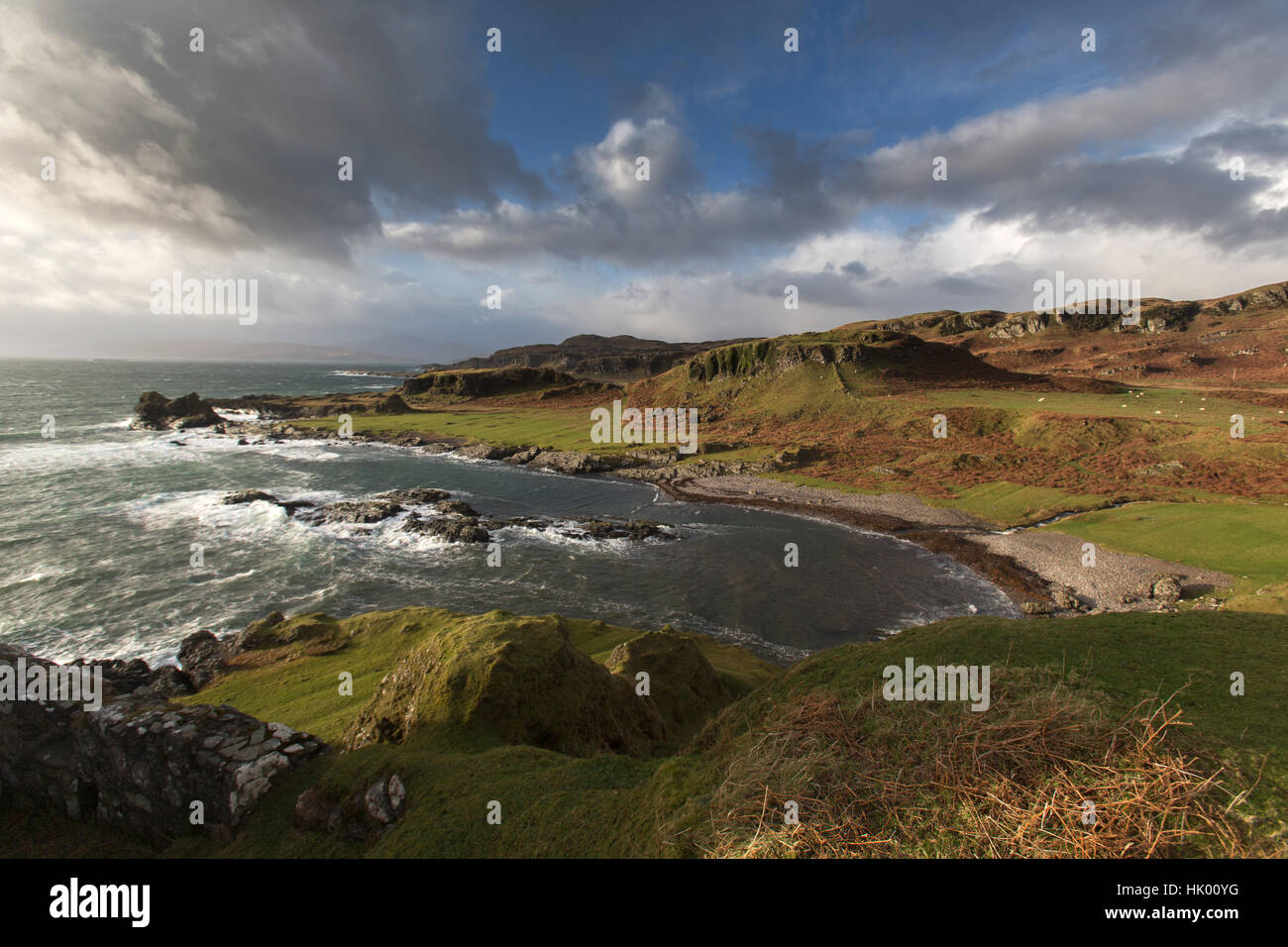 Isle of Kerrera, Scotland. The southern coastline of Kerrera, with the ...