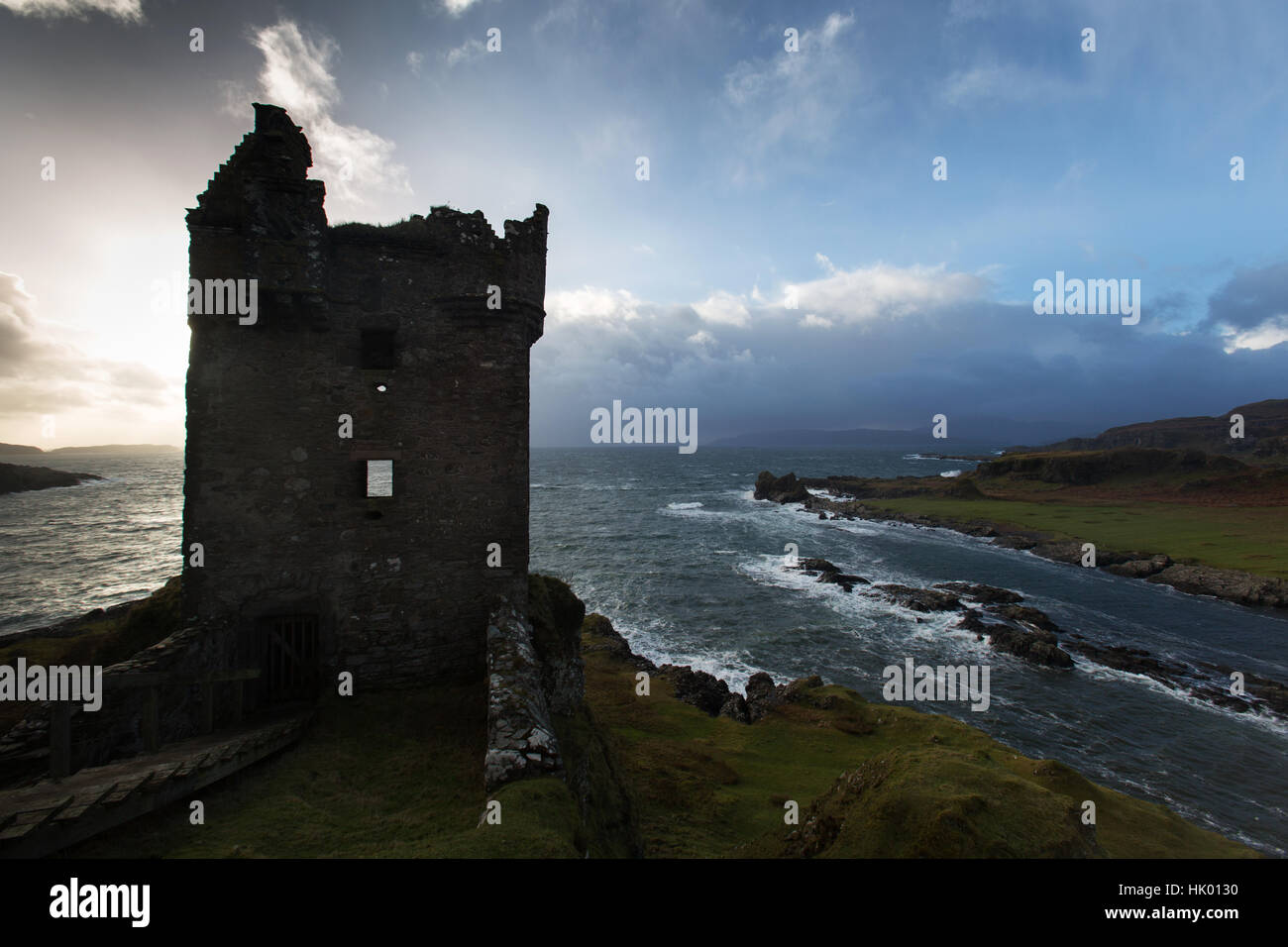 Isle of Kerrera, Scotland. Dramatic view of the historic 16th century ...