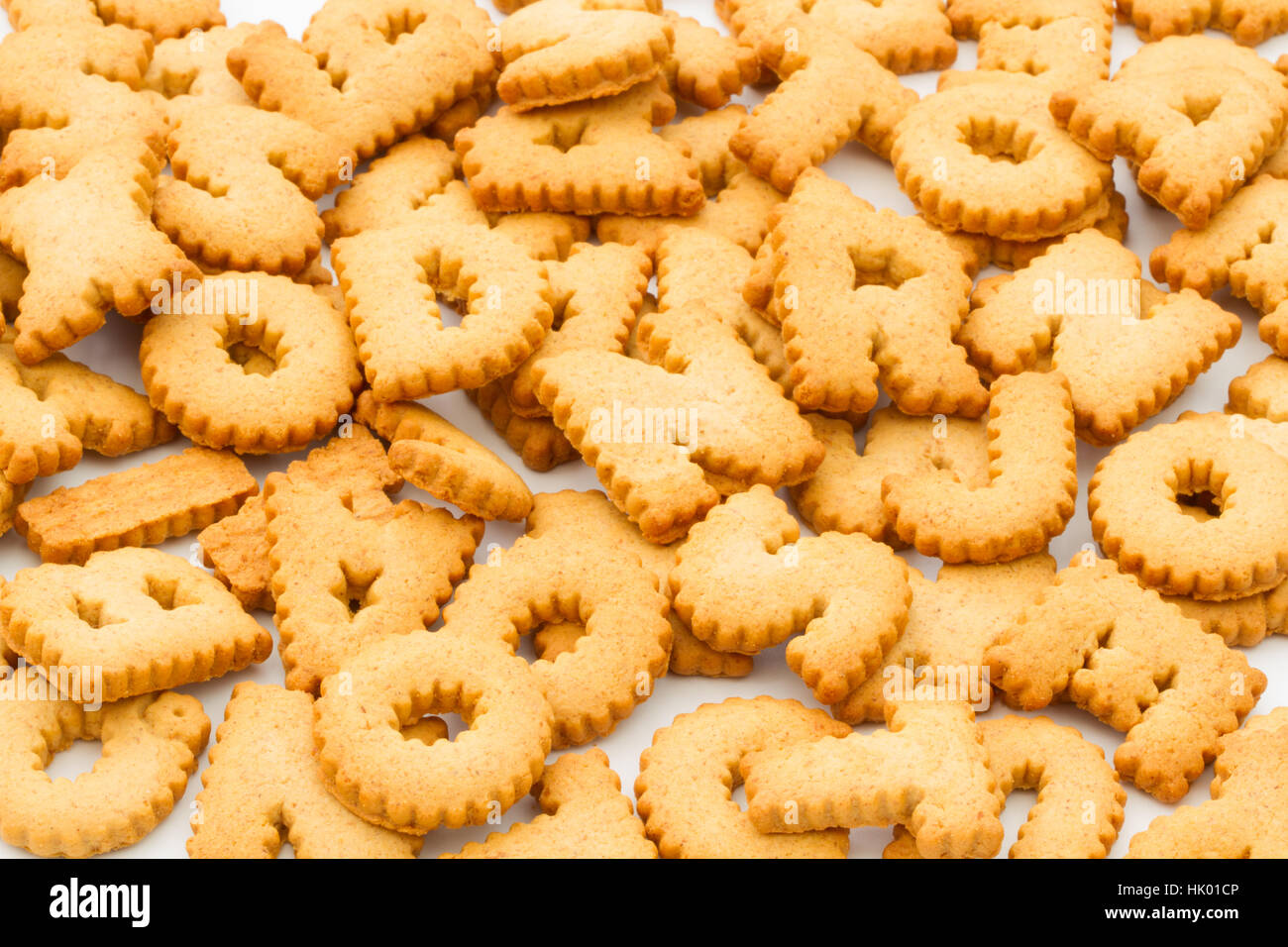 A frame full of alphabet shaped cookies for a food background Stock ...