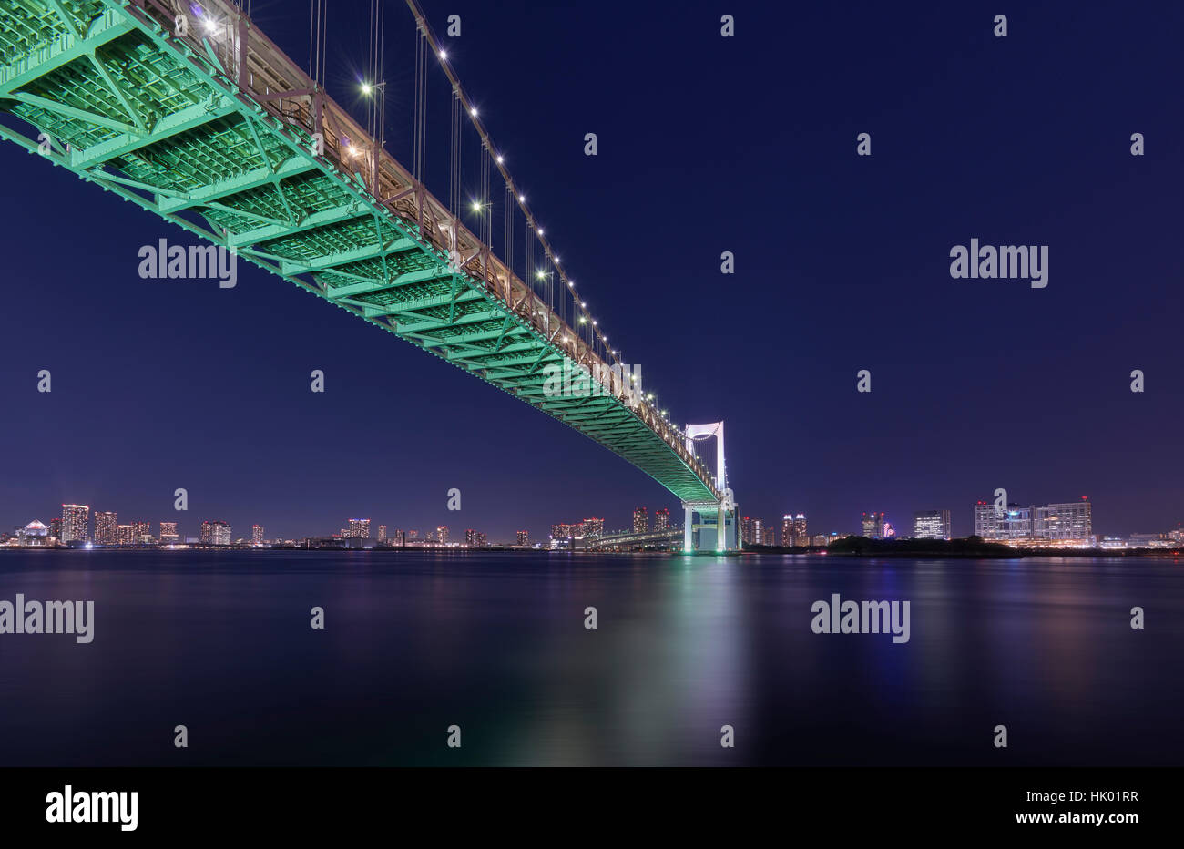 View of Rainbow bridge and Tokyo cityscape at night, Tokyo, Japan Stock ...
