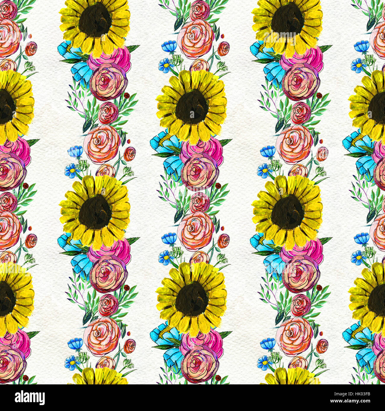 Seamless pattern with colorful flowers Stock Photo - Alamy