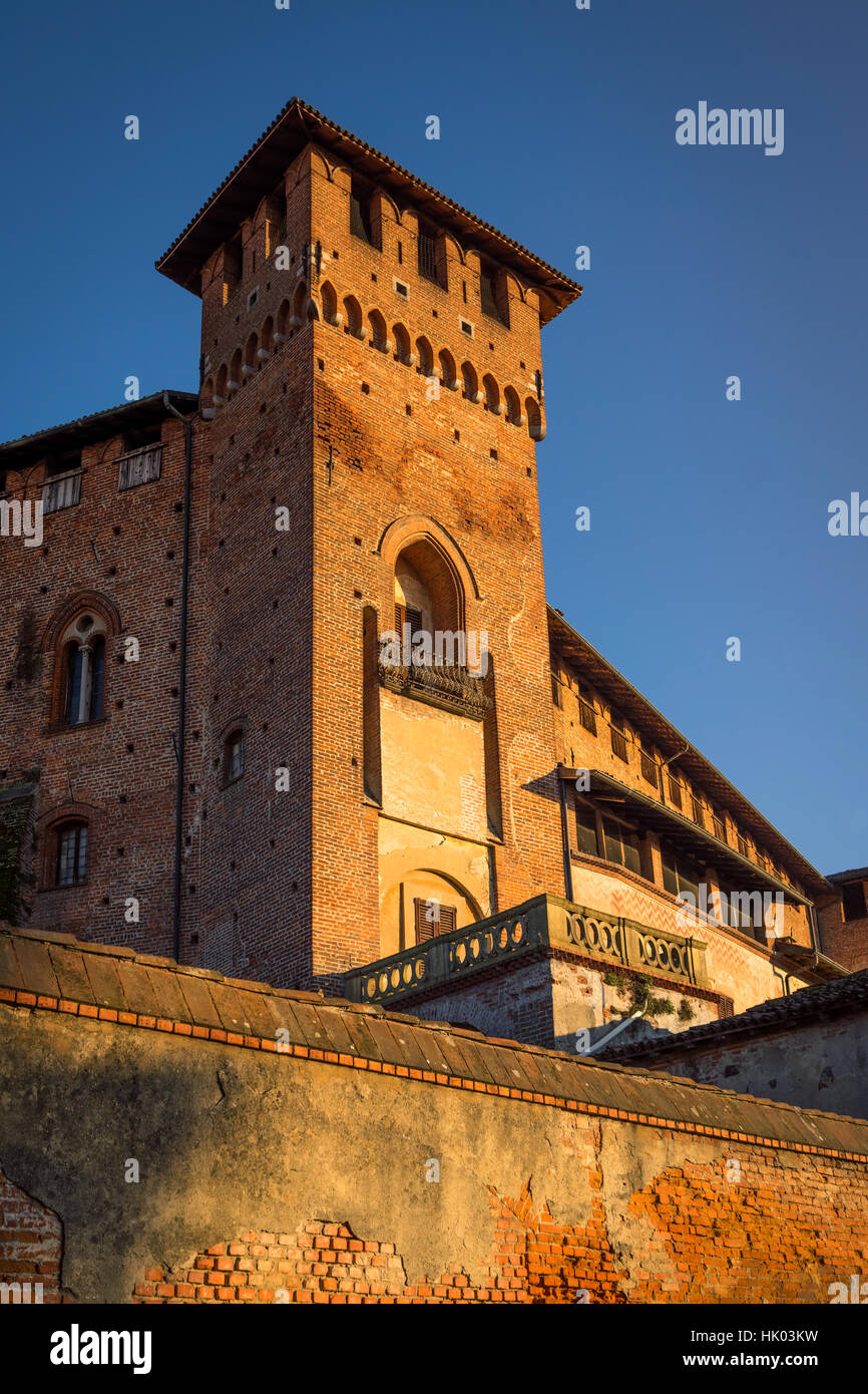 Medieval castle "Morando bolognini" at sunset, built in the thirteenth ...