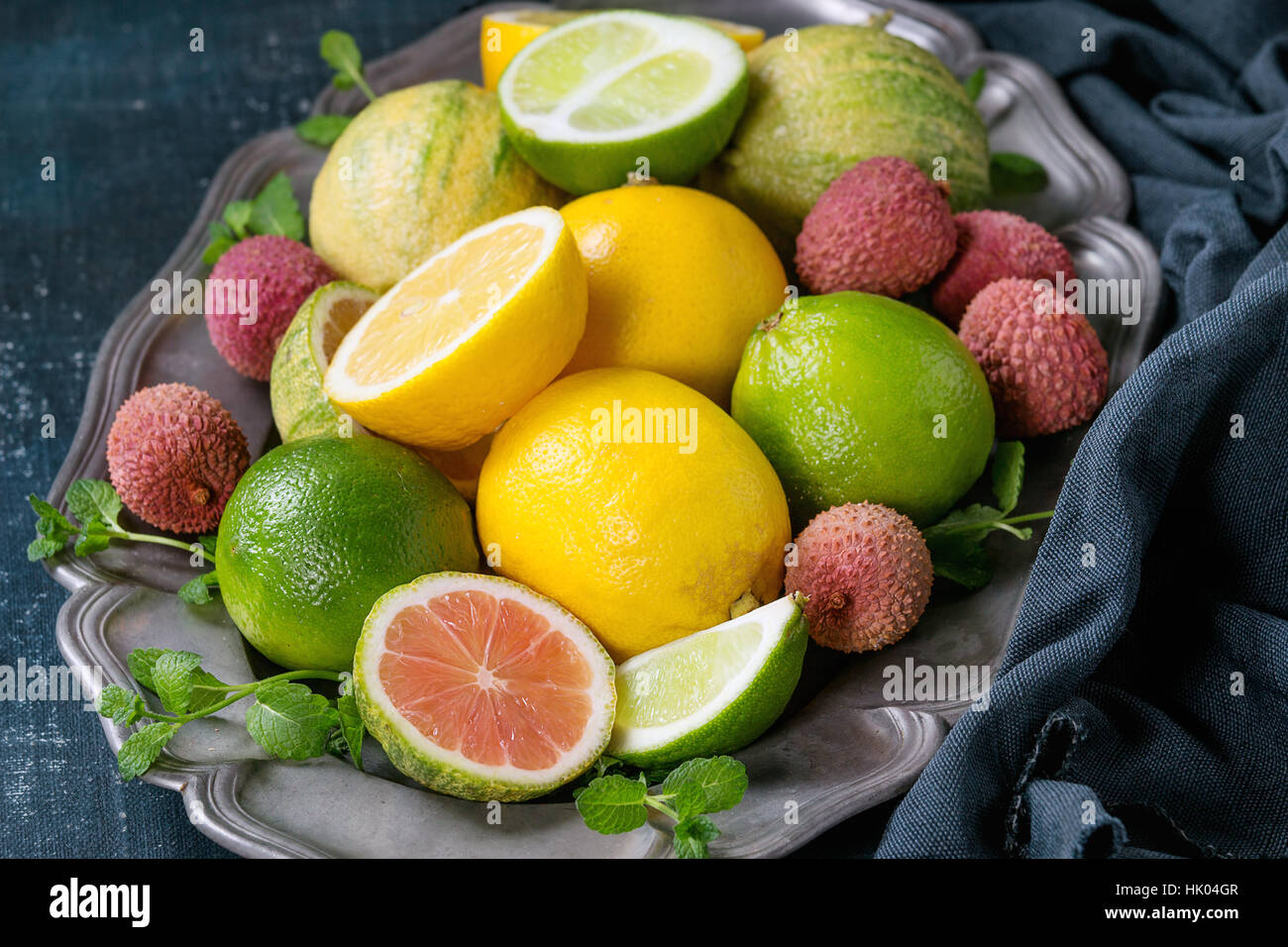 Variety of citrus fruits with tiger lemon Stock Photo - Alamy