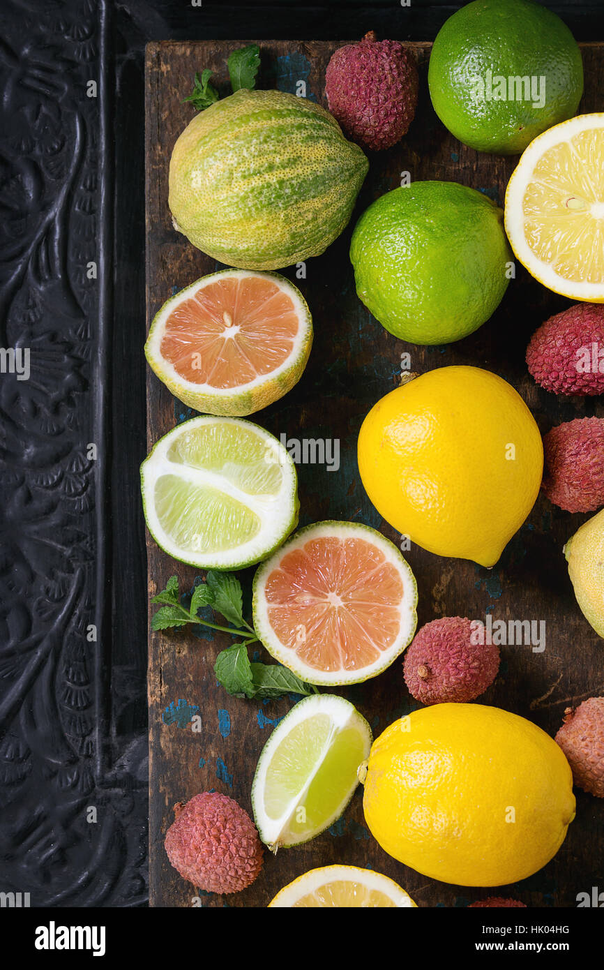 Variety of citrus fruits with tiger lemon Stock Photo - Alamy