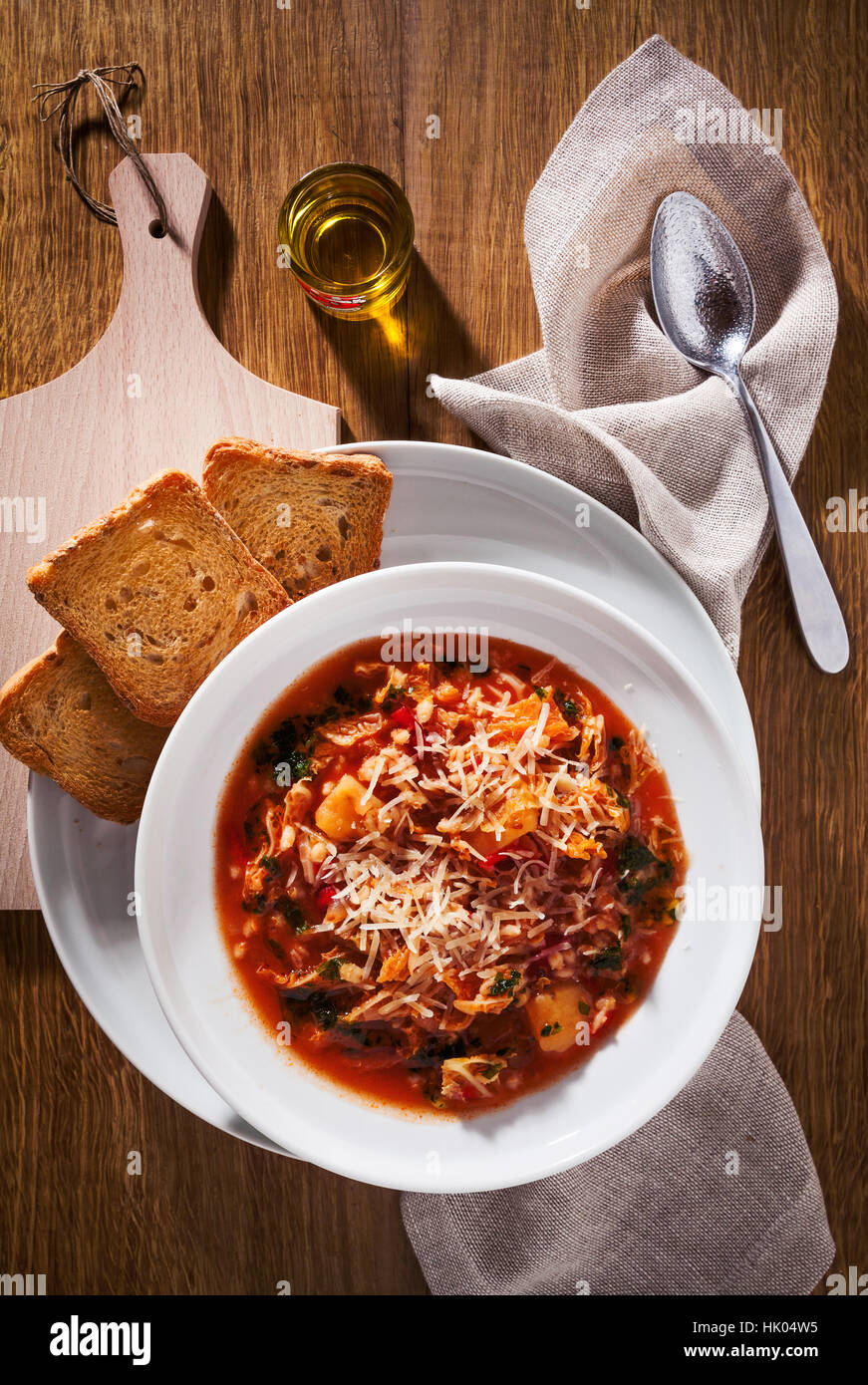 Ukrainian borscht red soup with garlic bread close-up in a bowl Stock ...