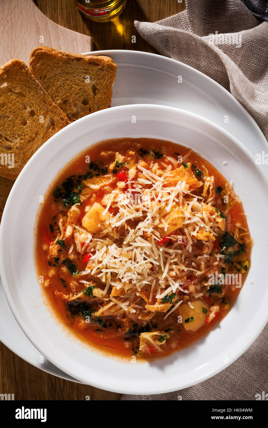 Ukrainian borscht red soup with garlic bread close-up in a bowl Stock ...