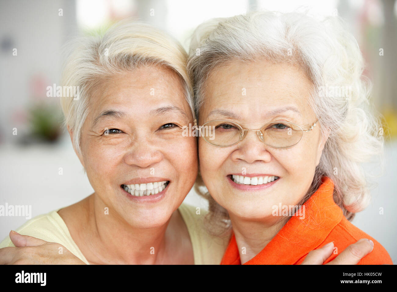 Portrait Of Two Senior Chinese Women Sitting At Home Stock Photo - Alamy
