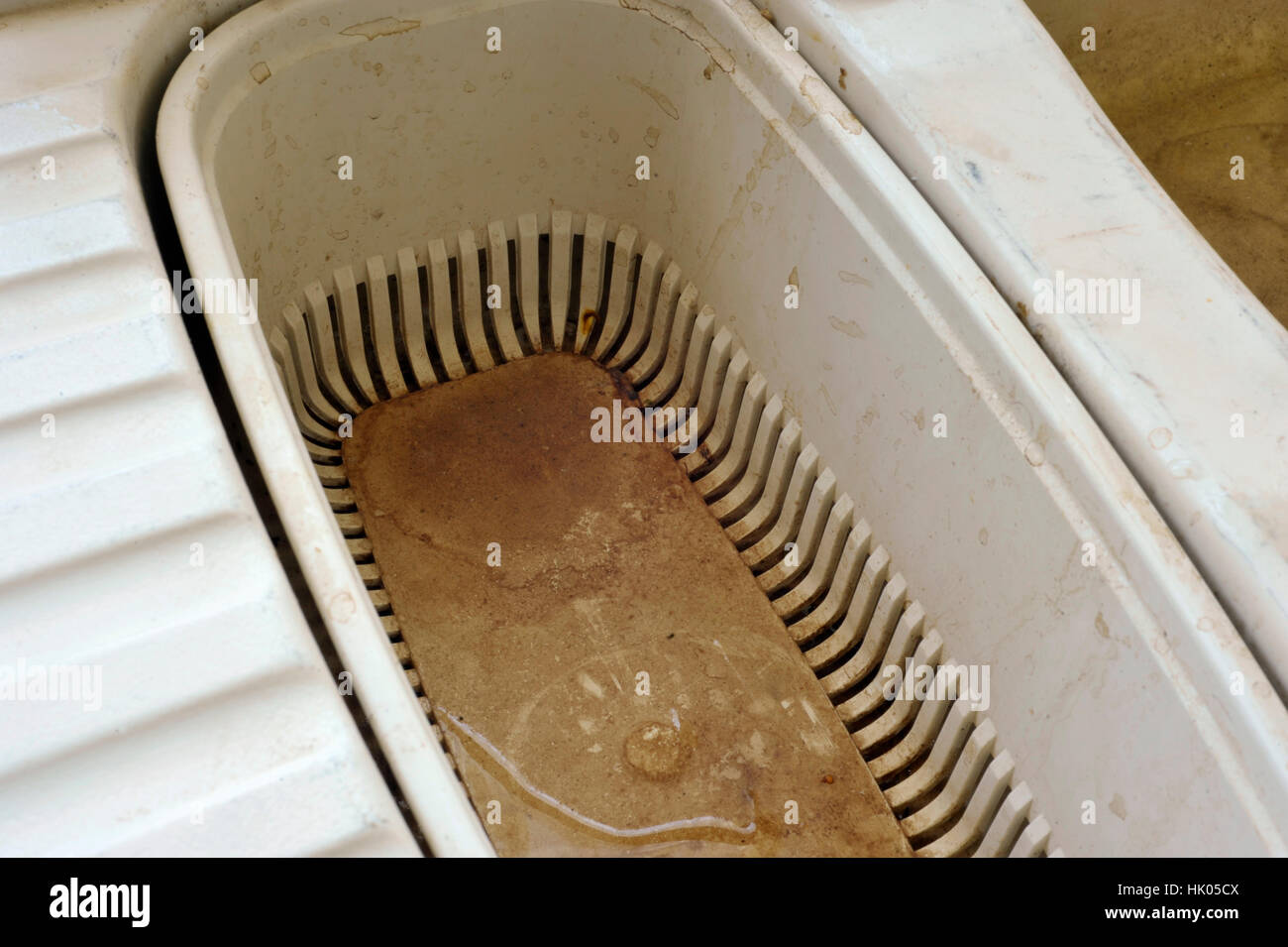 Stained and dirty unhygienic kitchen sink half bowl and drainer Stock ...