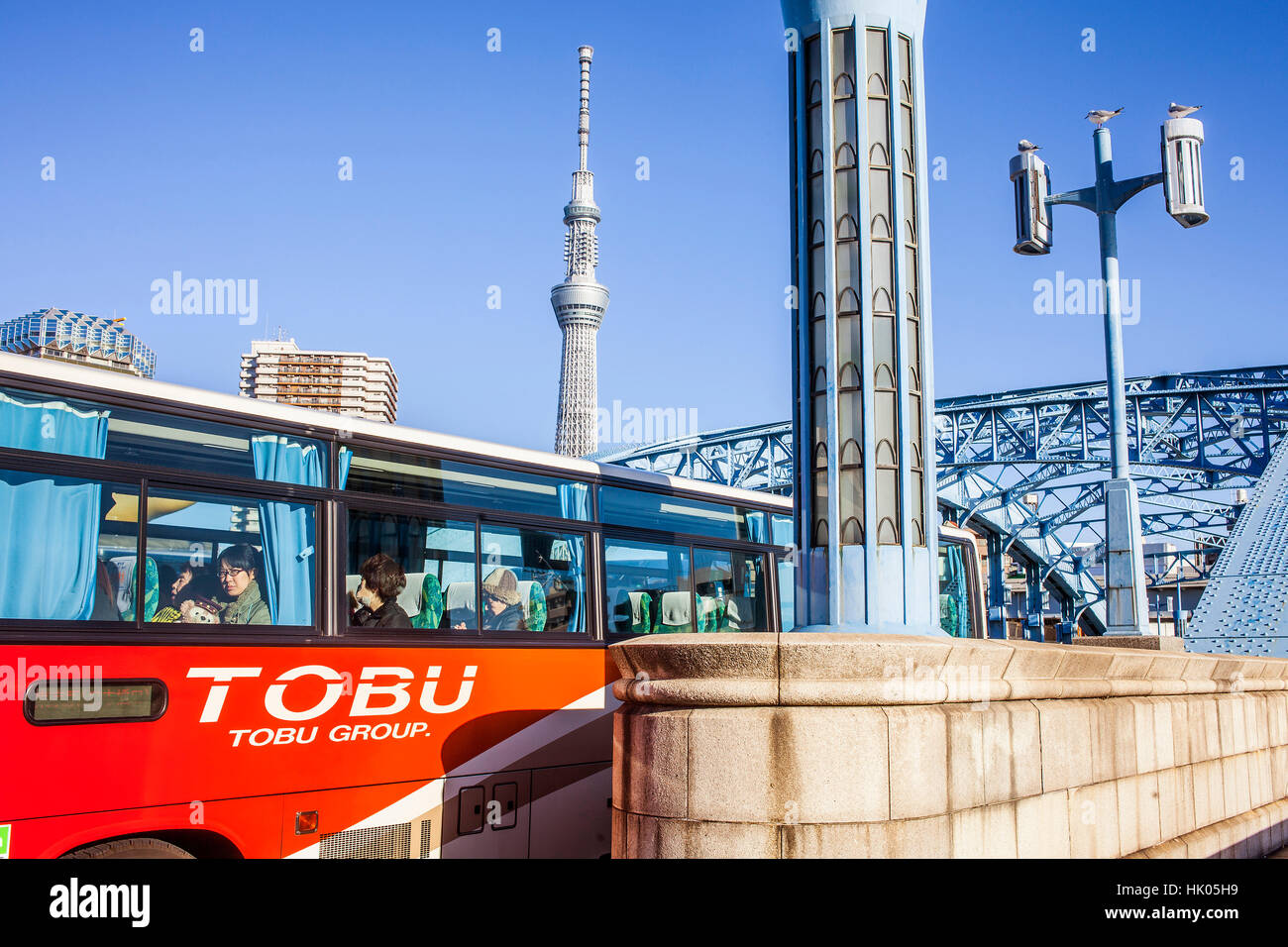 Townscape, Komagata bashi Bridge, in background Sky Tree tower, Tokyo ...