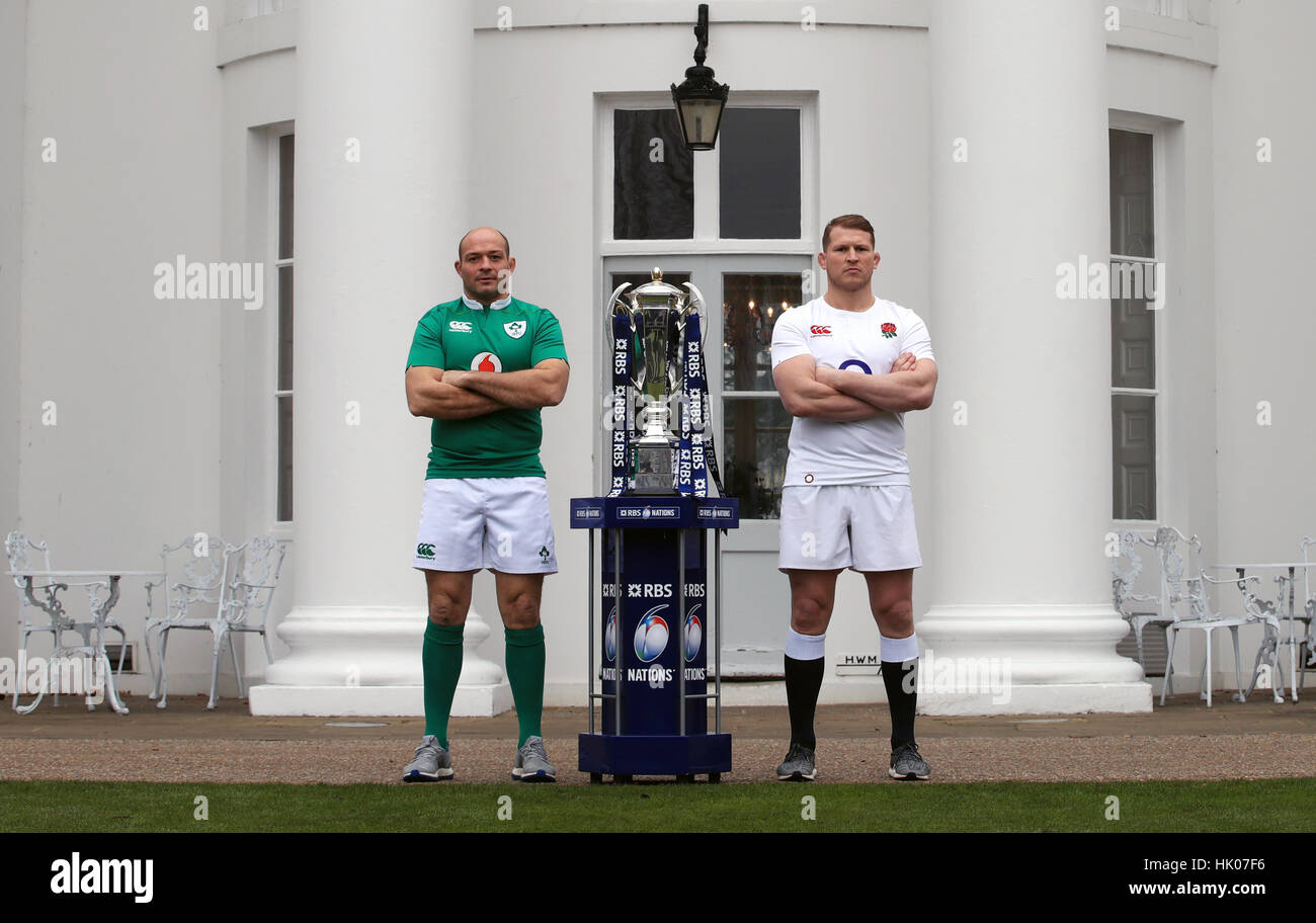 Ireland captain Rory Best (left) and England captain Dylan Hartley pose ...