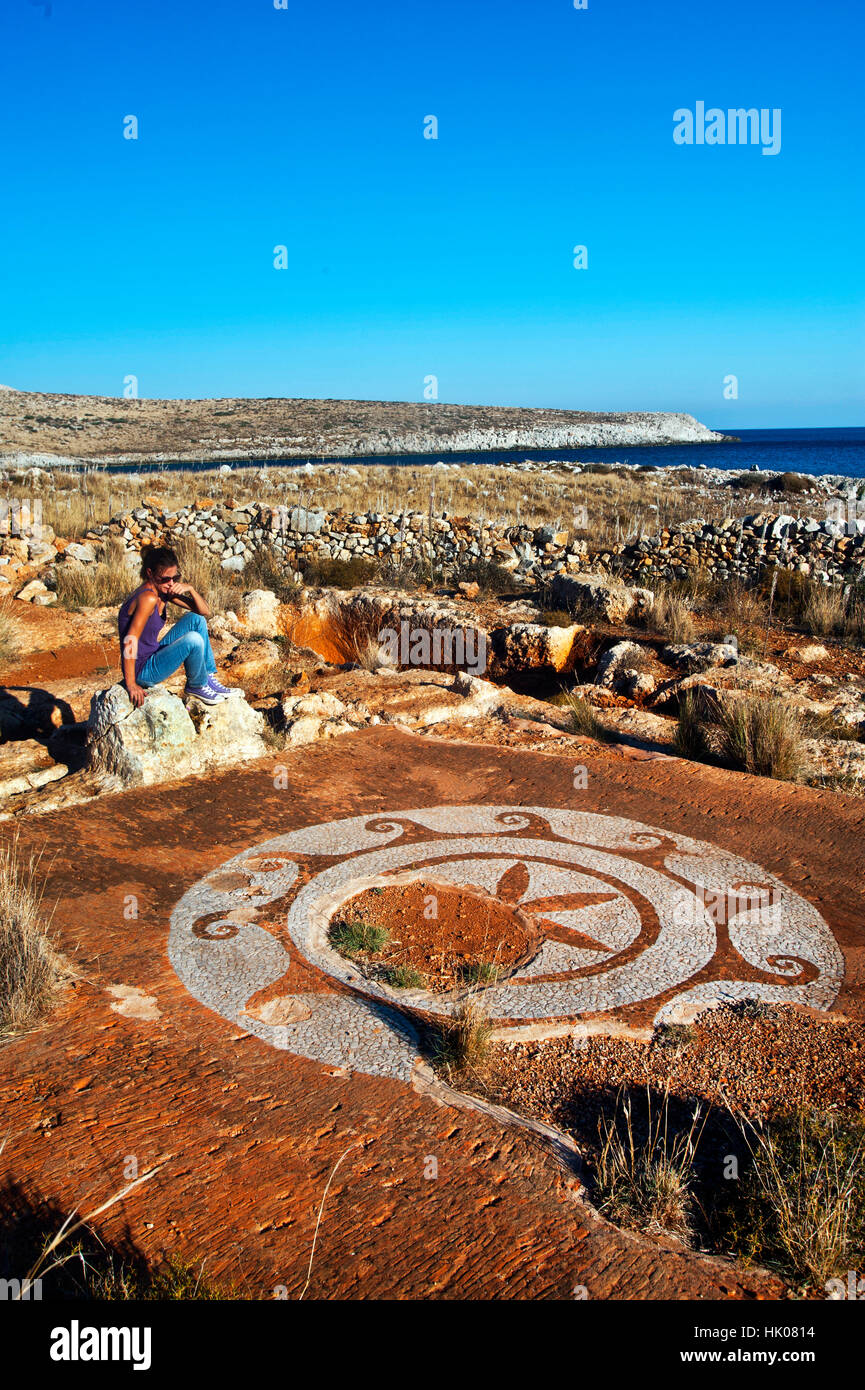 europe, greece, peloponnese, mani, cape, tenaro, roman, mosaics, beach ...