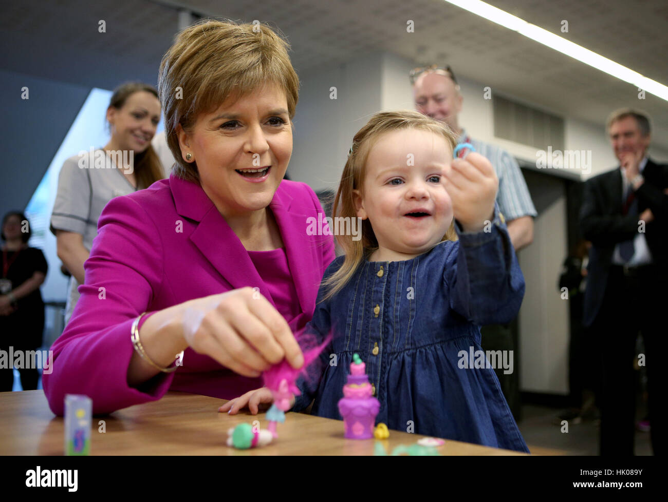 First Minister Nicola Sturgeon meets Anabelle Whyte, aged 2, during a ...