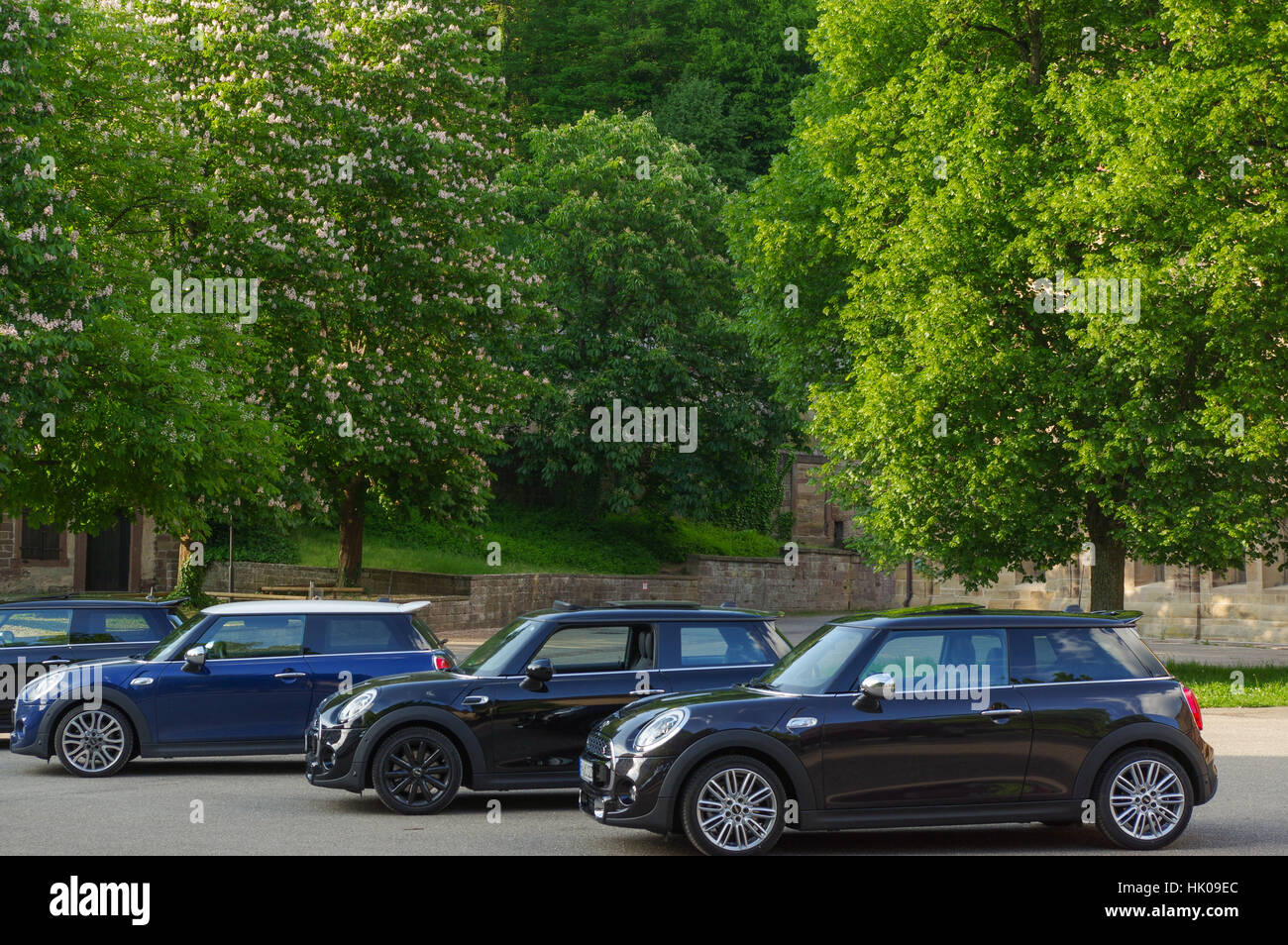 MAULBRONN, GERMANY- MAI 17, 2015: Four identical cars of blue color on ...