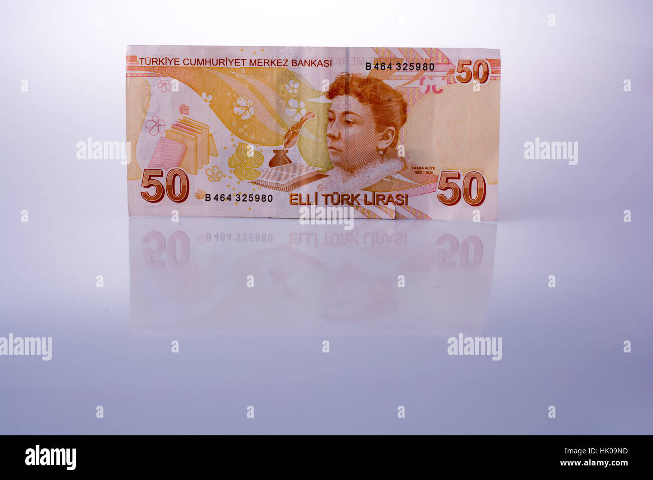 Turksh Lira banknotes of 50 Lira on white background Stock Photo - Alamy