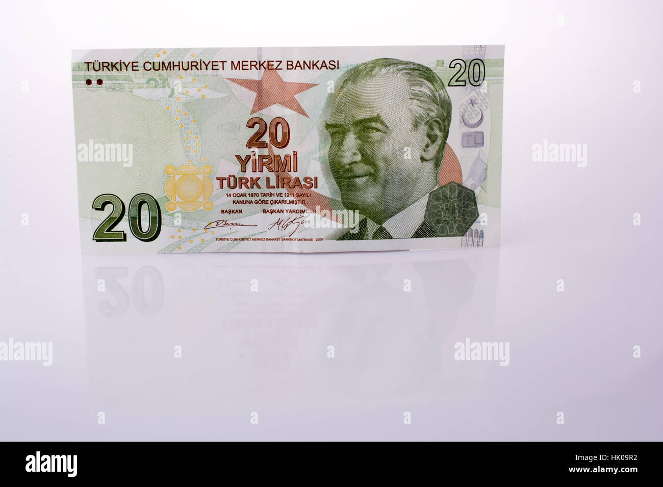 Turksh Lira banknotes of 20 Lira on white background Stock Photo - Alamy