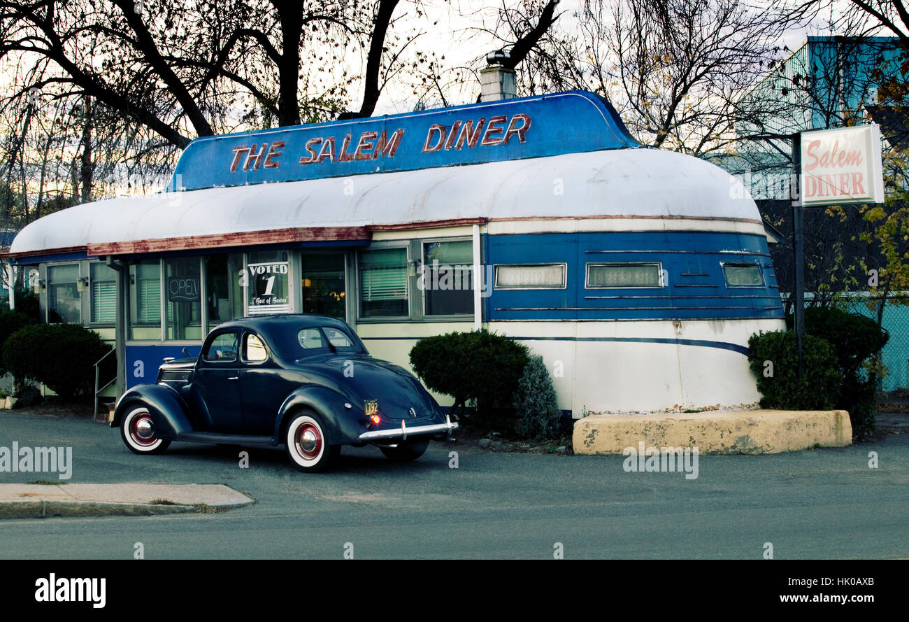 1937 Ford Coupe outside a classic diner in Salem Massachusetts USA ...