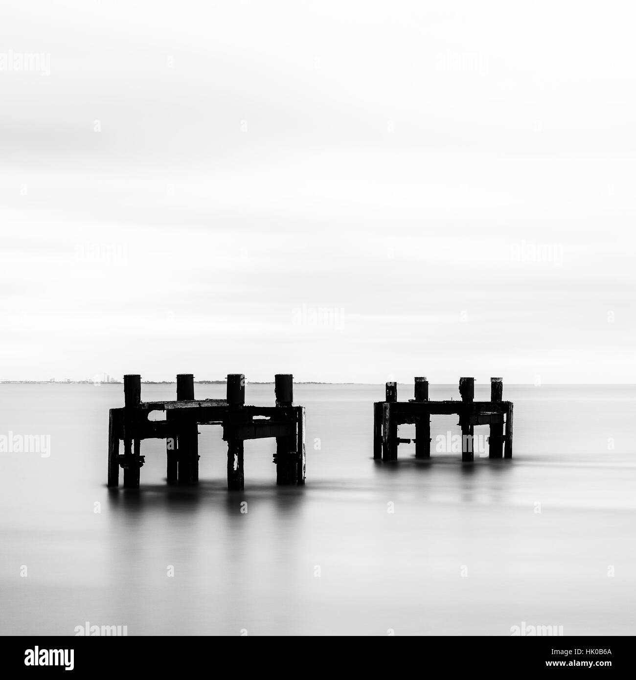 Derelict World War Two defense structures in English Channel Stock ...