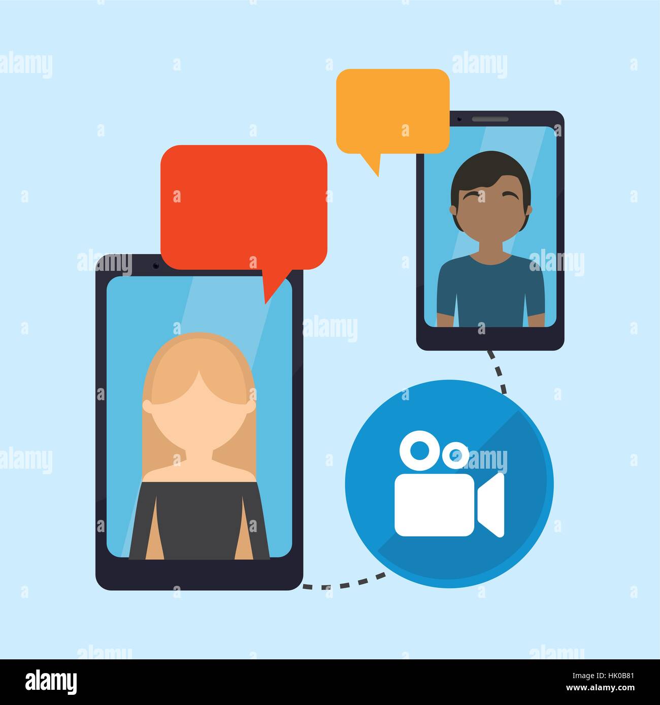 people smartphone sending message video conneted vector illustration ...