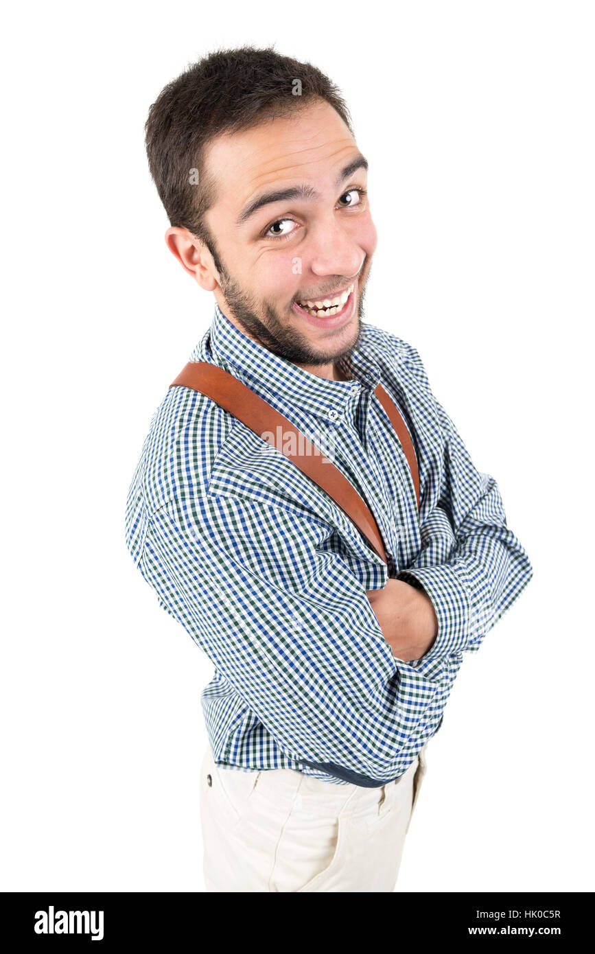 Young nerd posing isolated in a white background Stock Photo - Alamy