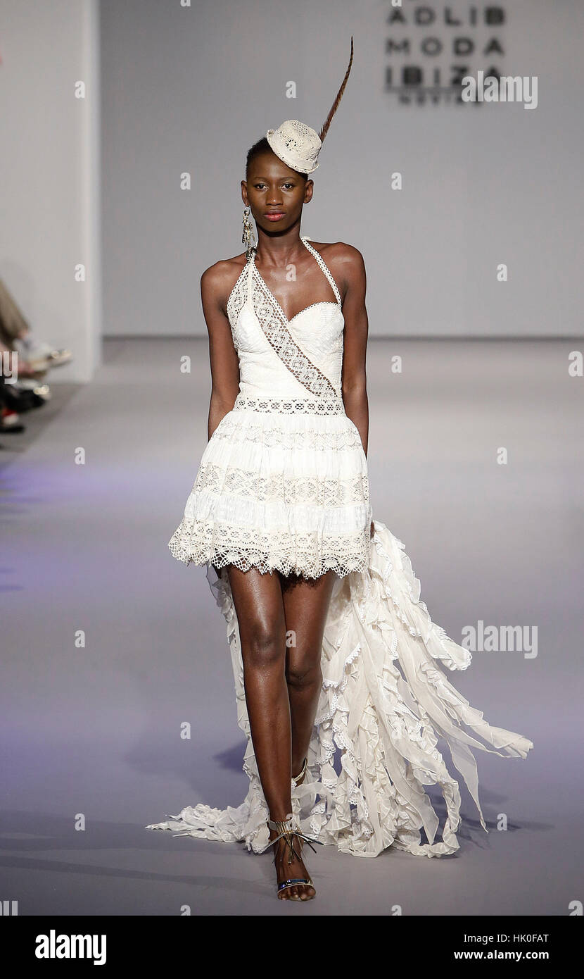 A model wears at collection runway a creation from Tony Bonet during ...