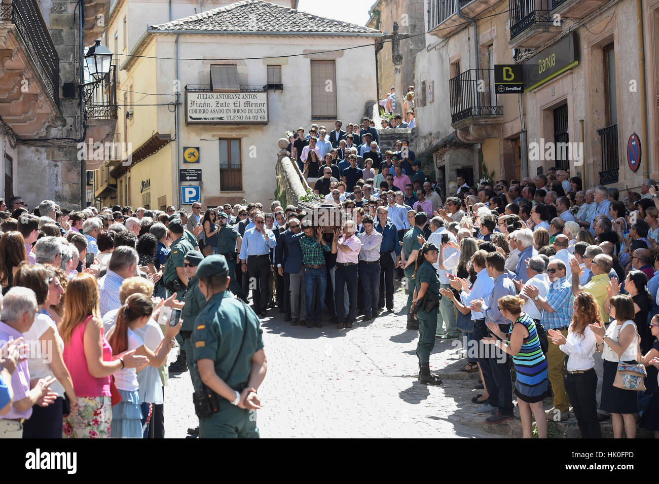 during the funeral of Victor Barrio bullfighter in Sepulveda, Segovia ...