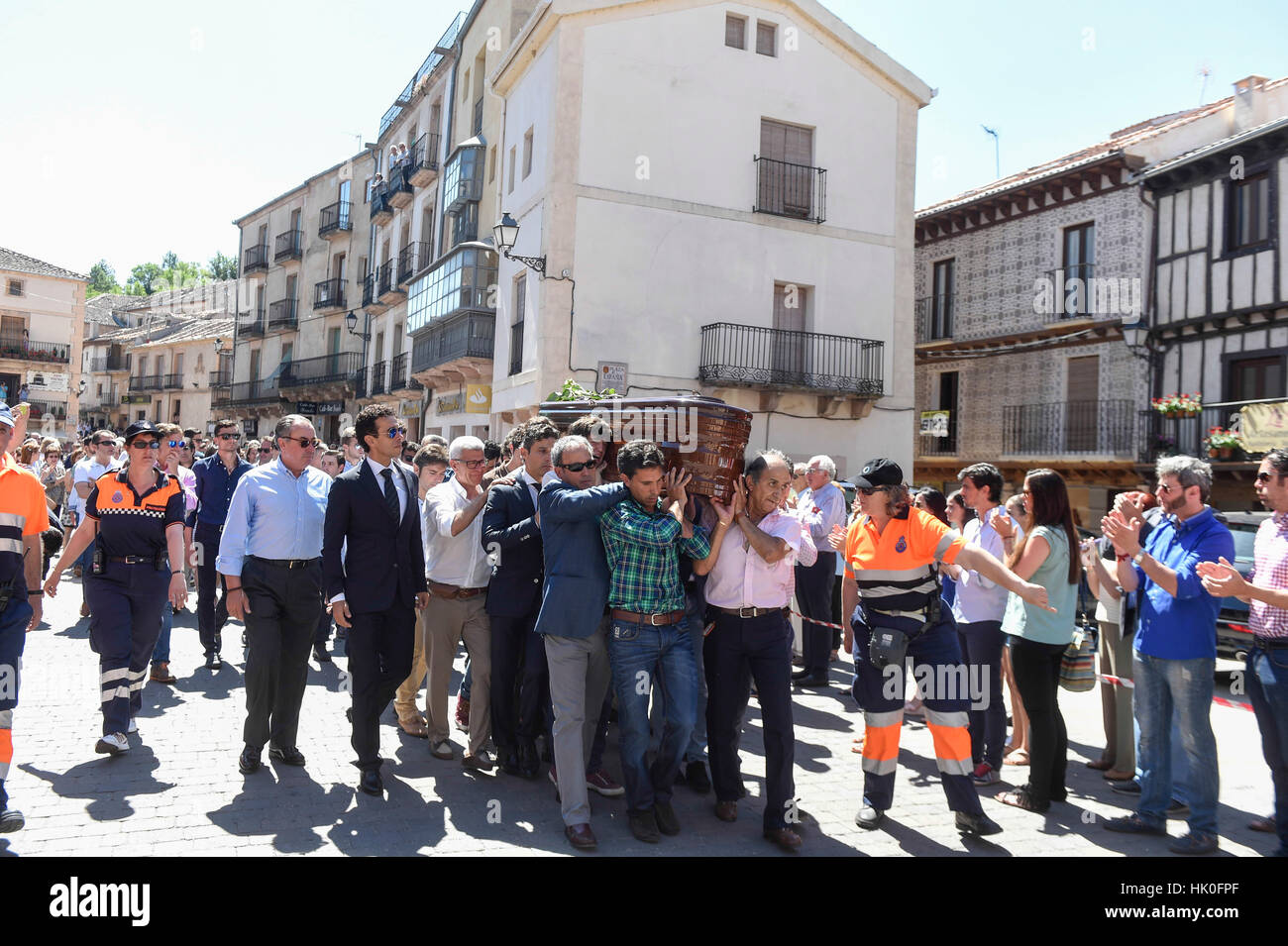 during the funeral of Victor Barrio bullfighter in Sepulveda, Segovia ...