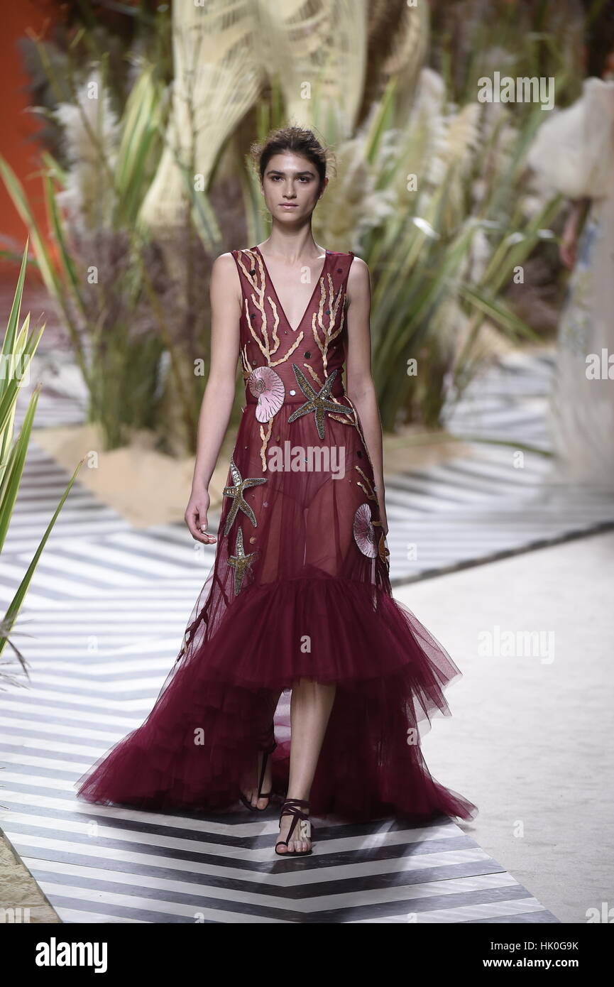 A model wears at collection runway a creation from Jorge Vazquez during ...