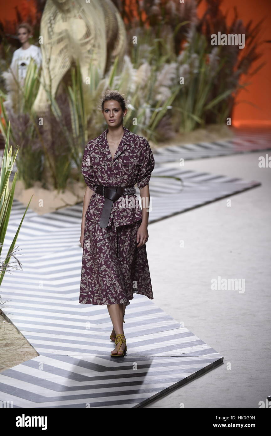 A model wears at collection runway a creation from Jorge Vazquez during ...