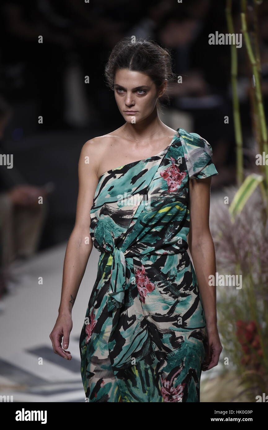 A model wears at collection runway a creation from Jorge Vazquez during ...