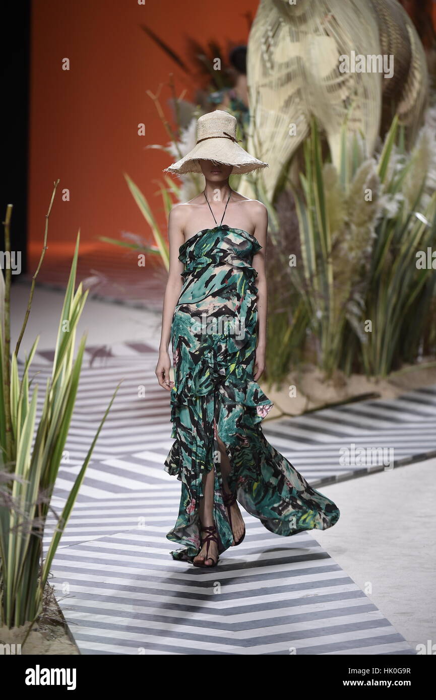 A model wears at collection runway a creation from Jorge Vazquez during ...