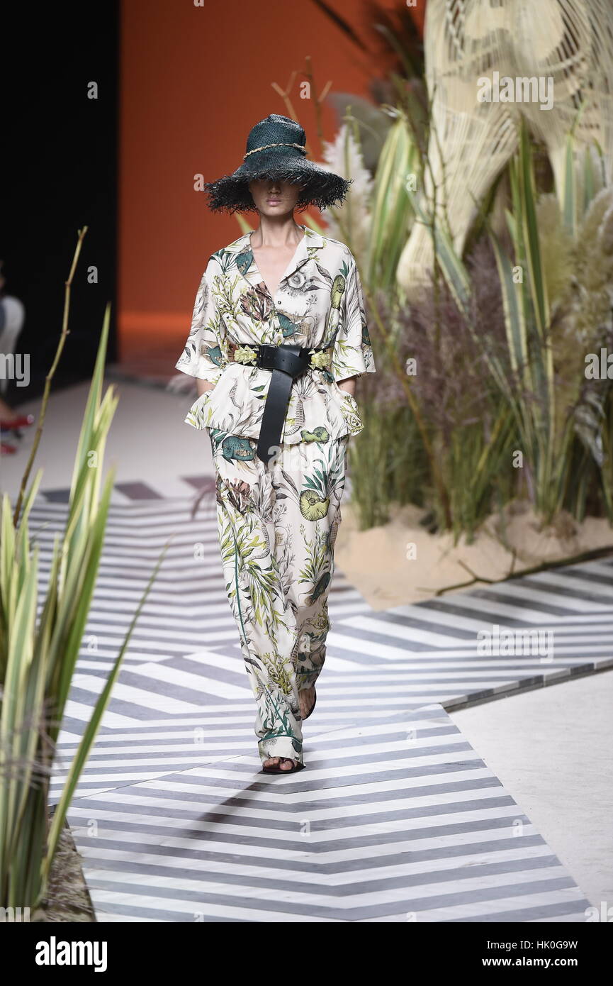 A model wears at collection runway a creation from Jorge Vazquez during ...