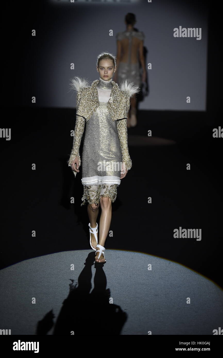 A model wears at collection runway a creation from Malne during ...