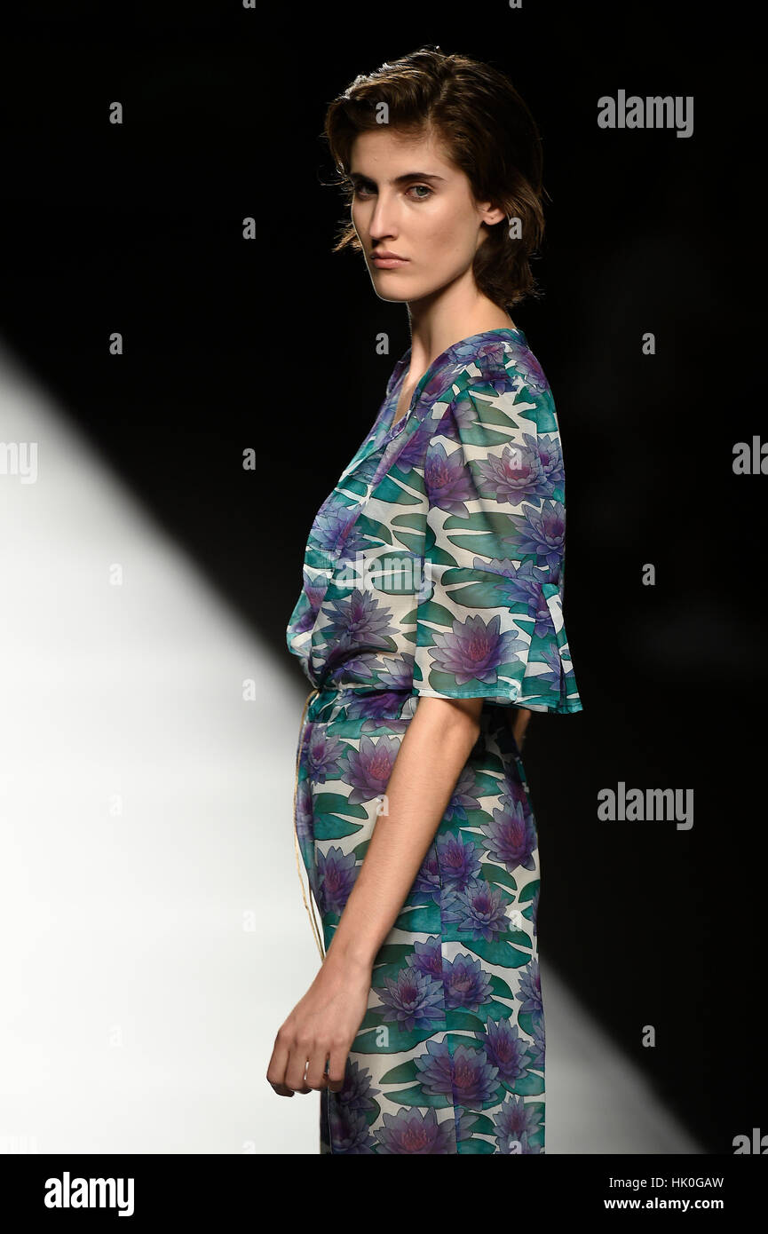 A model wears at collection runway a creation from Esther Noriega ...