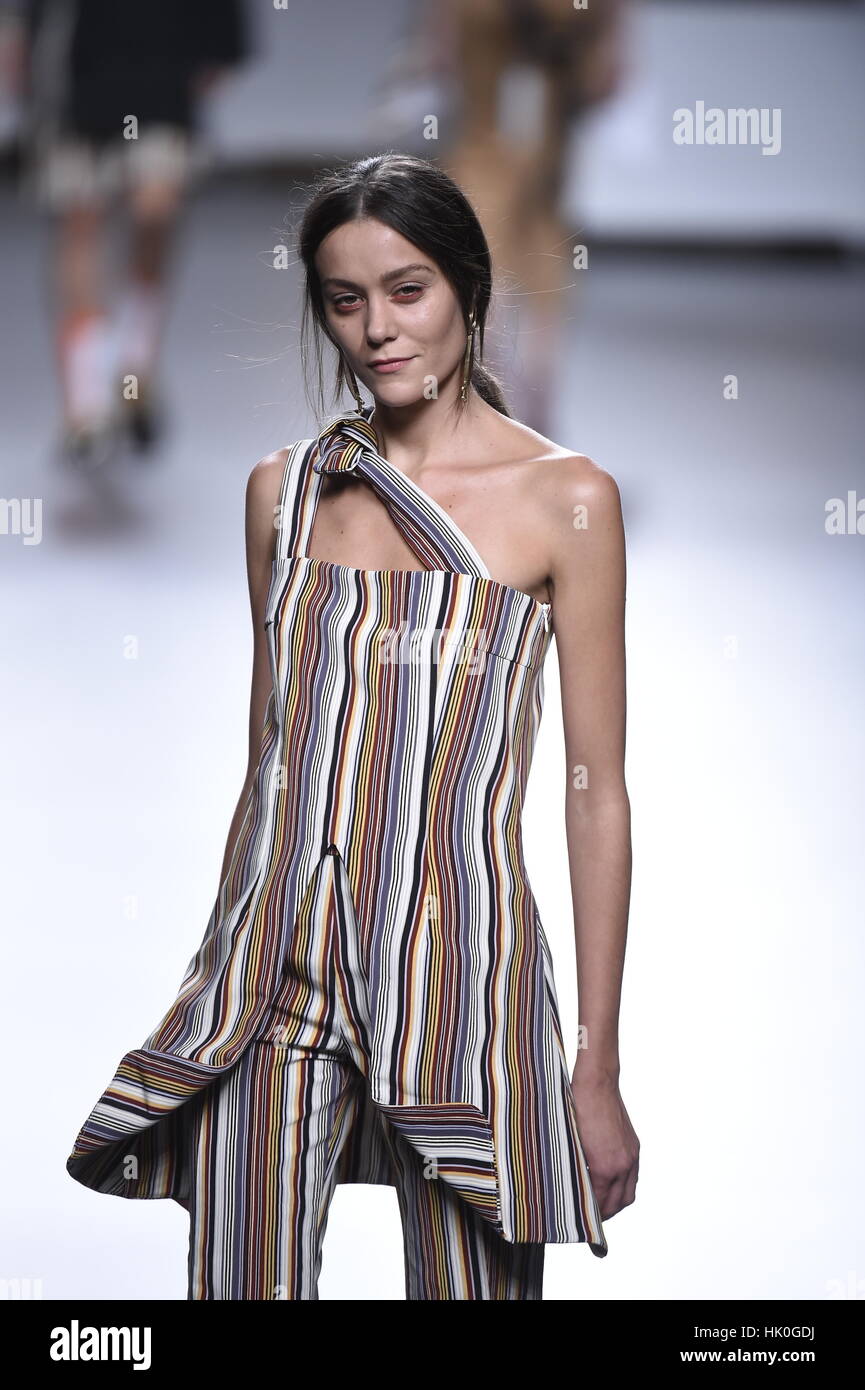A model wears at collection runway a creation from Habey during Samsung ...