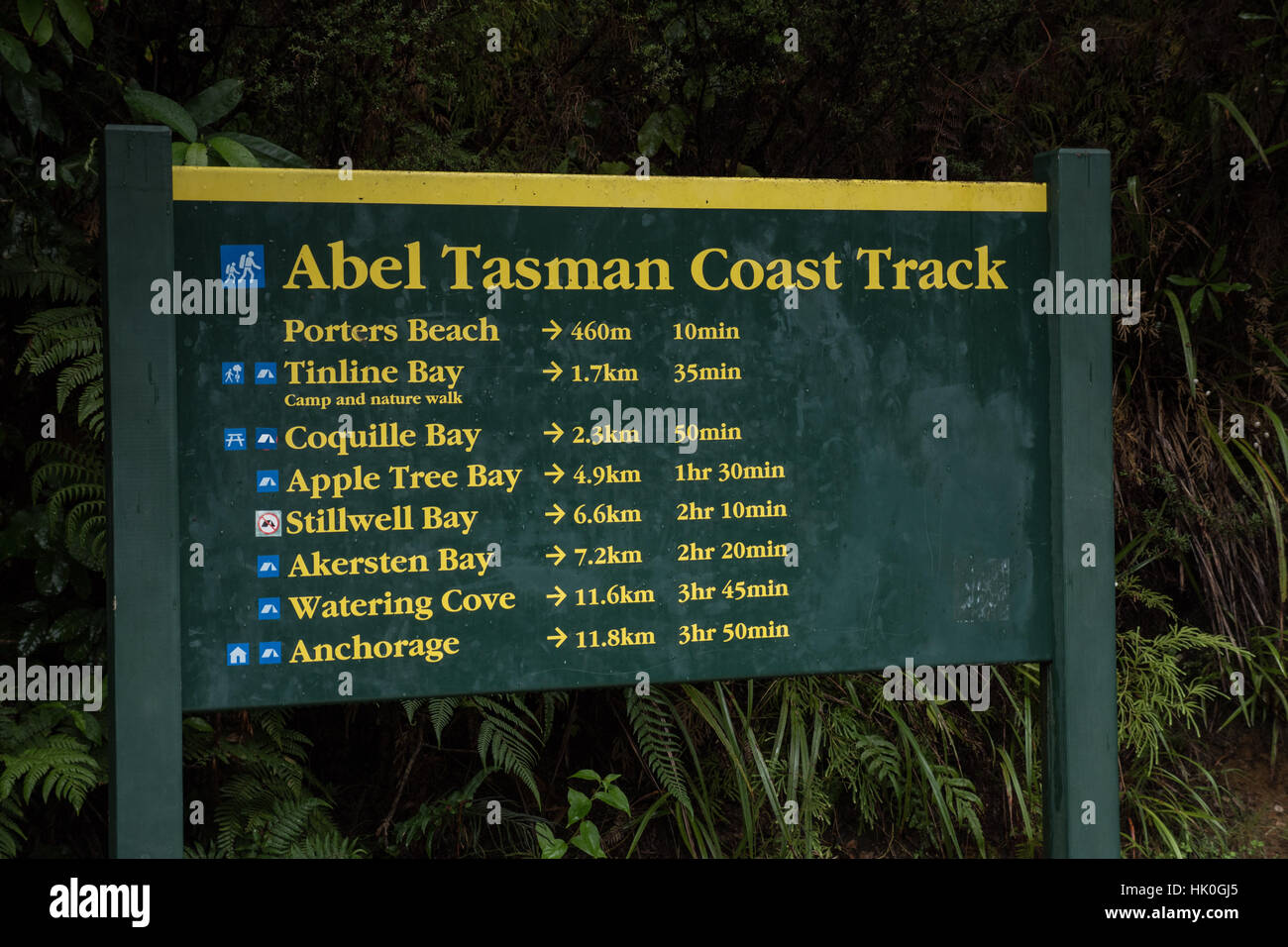 Information and direction signs. Abel Tasman National Park, South ...