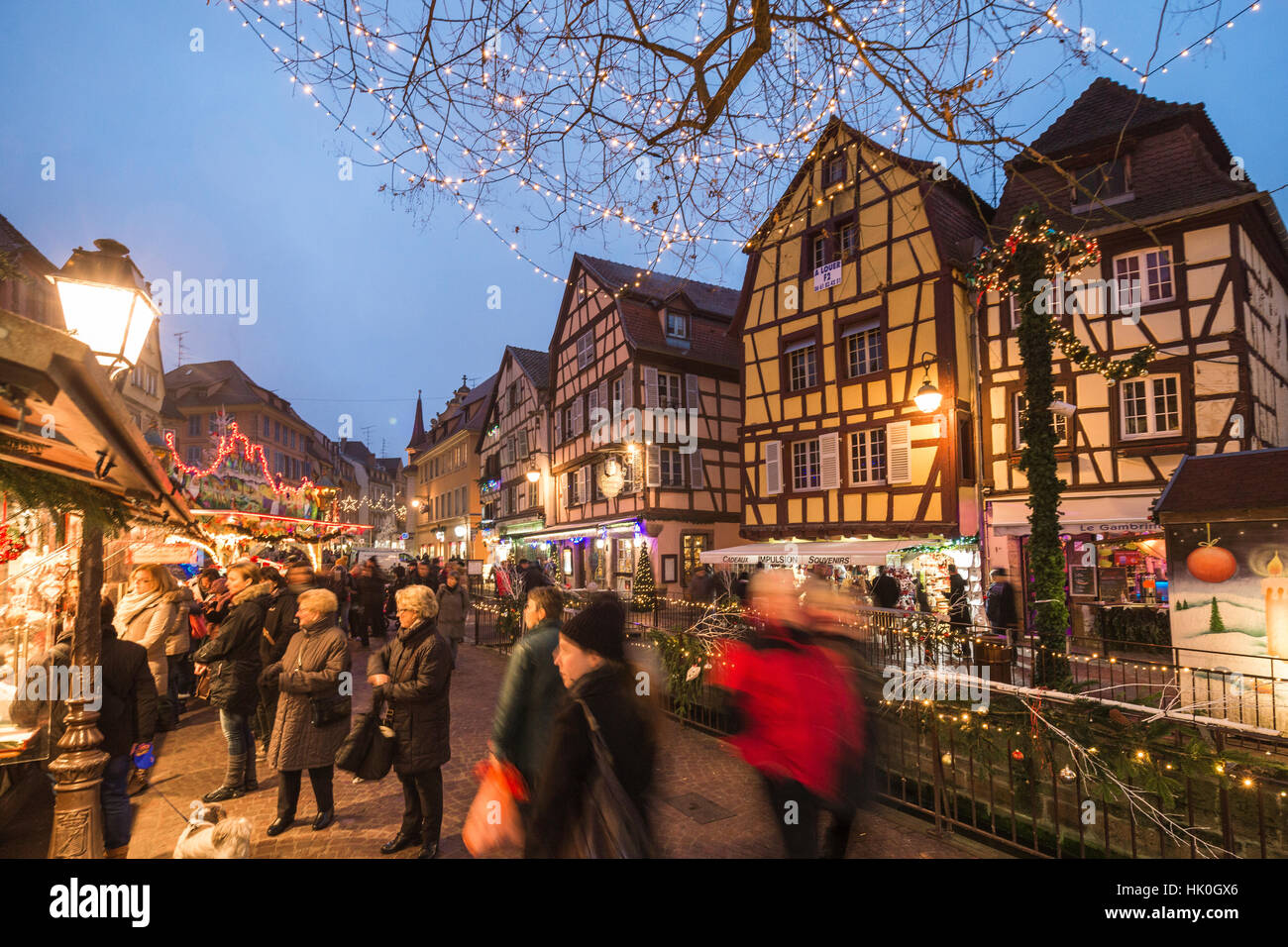 Tourists shopping at the Christmas Markets in the old medieval town of ...