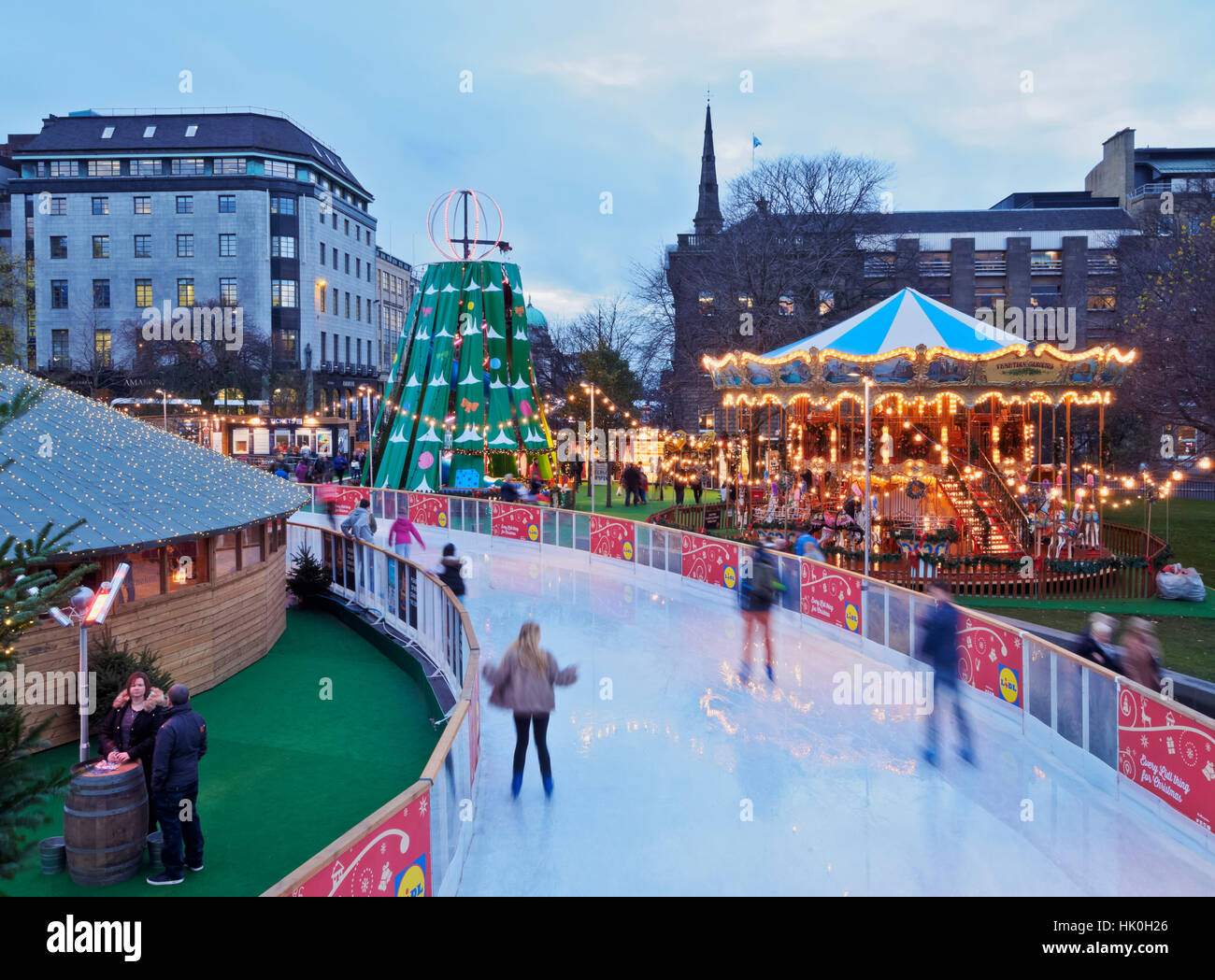 Twilight view of the Ice Rink on St. Andrew Square, Edinburgh, Lothian ...