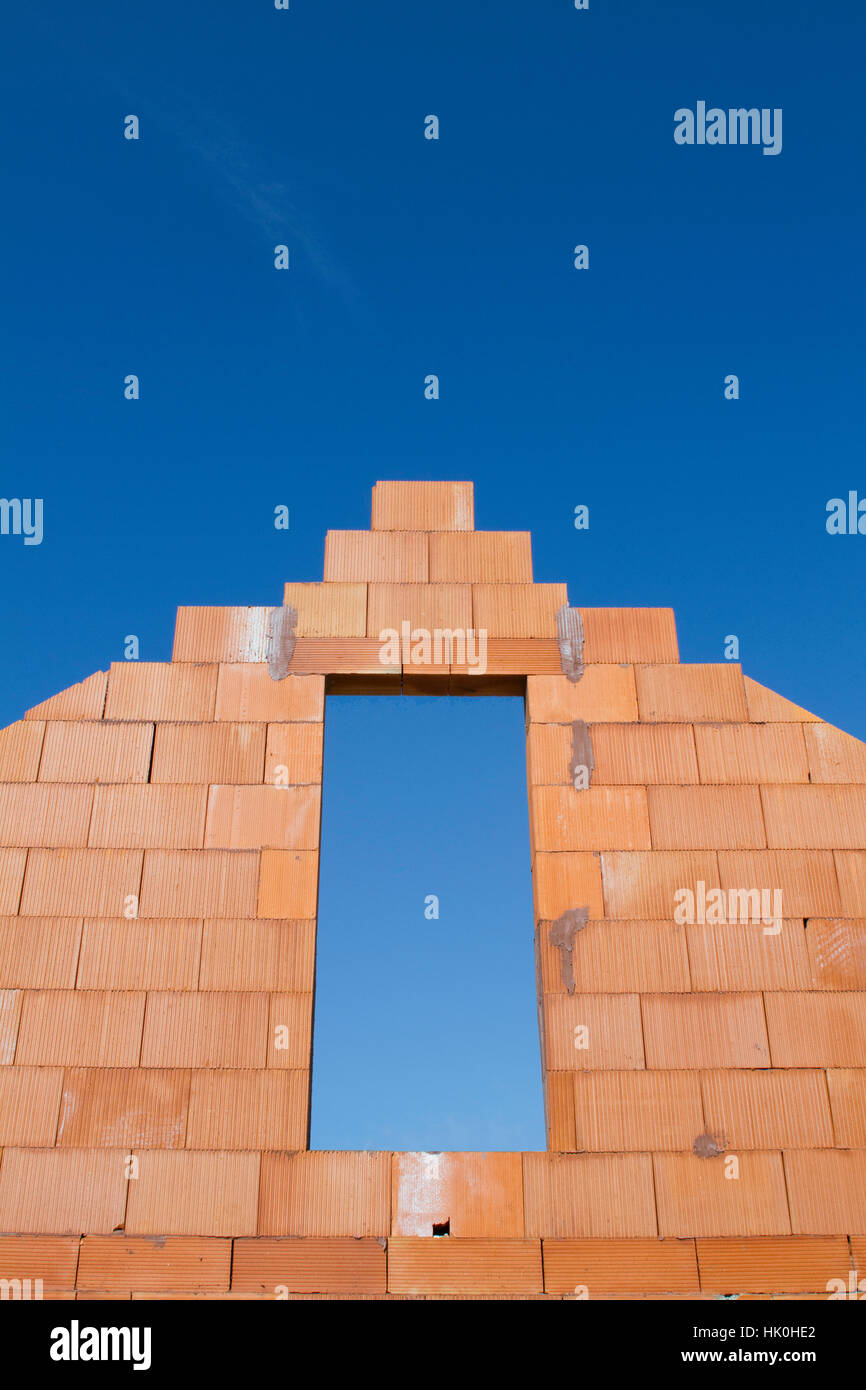 France, brick gables of a house under construction Stock Photo - Alamy