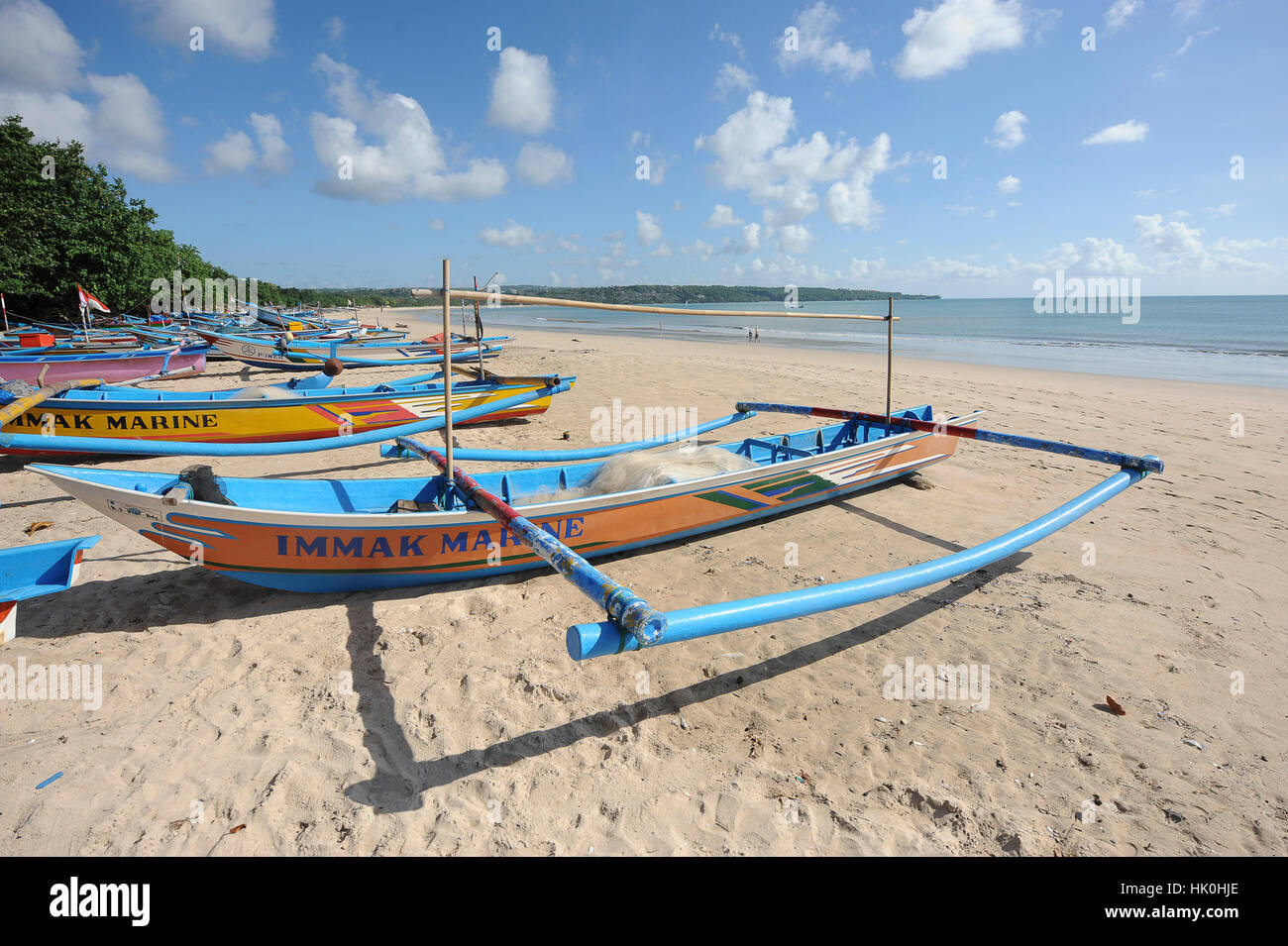 Indonesia, Bali, Denpasar, outrigger canoes on Jimbaran beach Stock ...