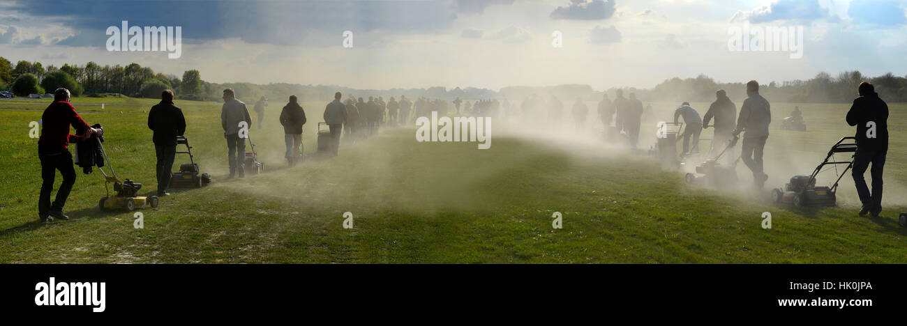 France, collective mowing of the runway of the air base of Saint ...