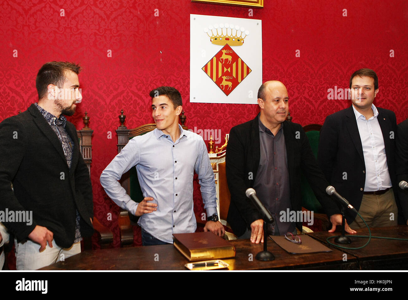 Spanish Motorcycle Marc Marquez during a tribute to the pilot of the ...