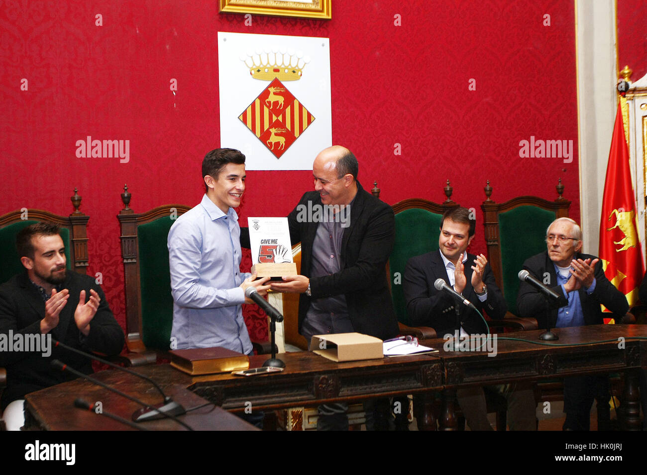 Spanish Motorcycle Marc Marquez during a tribute to the pilot of the ...