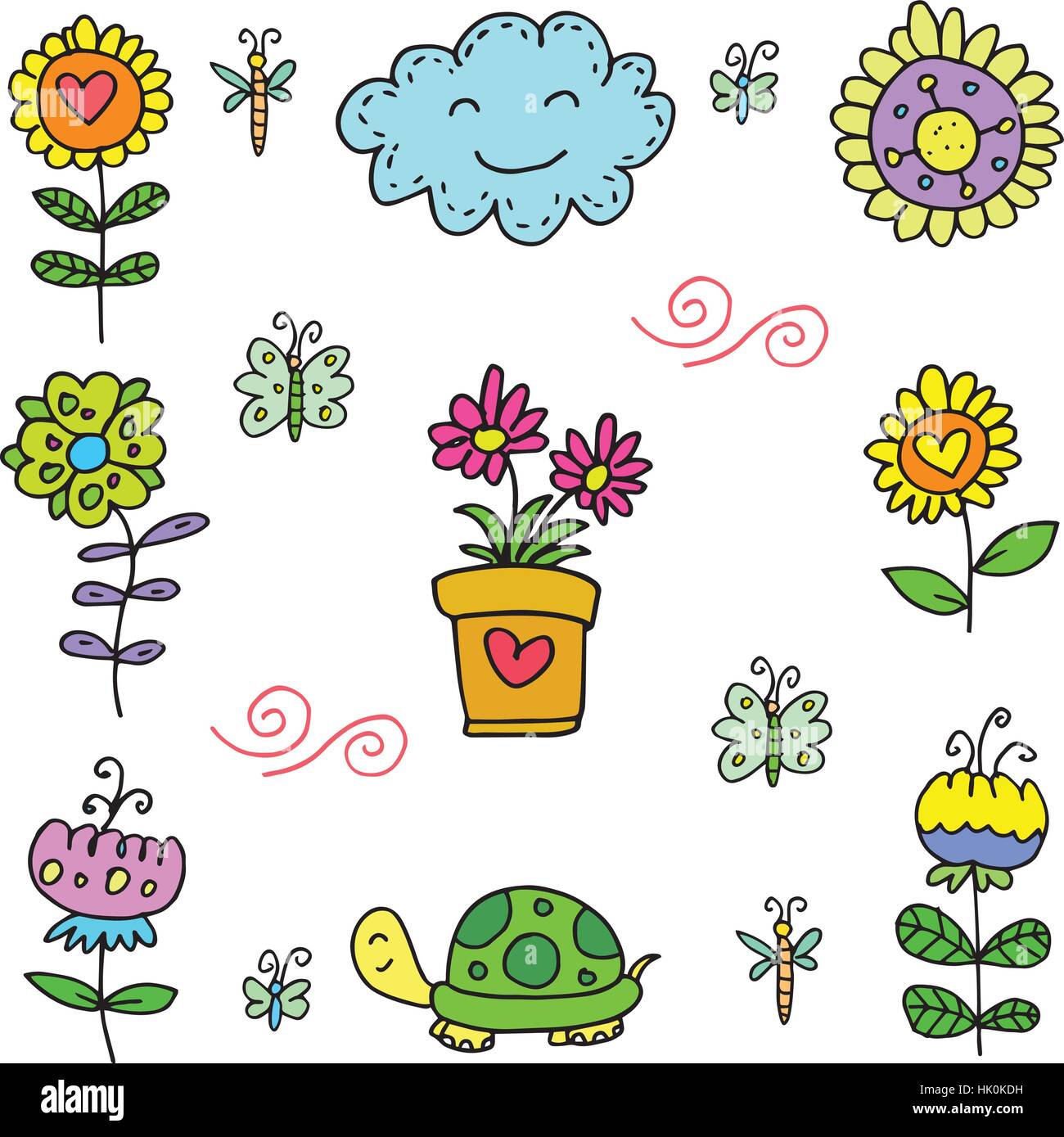 Illustration of spring colorful doodles set Stock Vector Image & Art ...