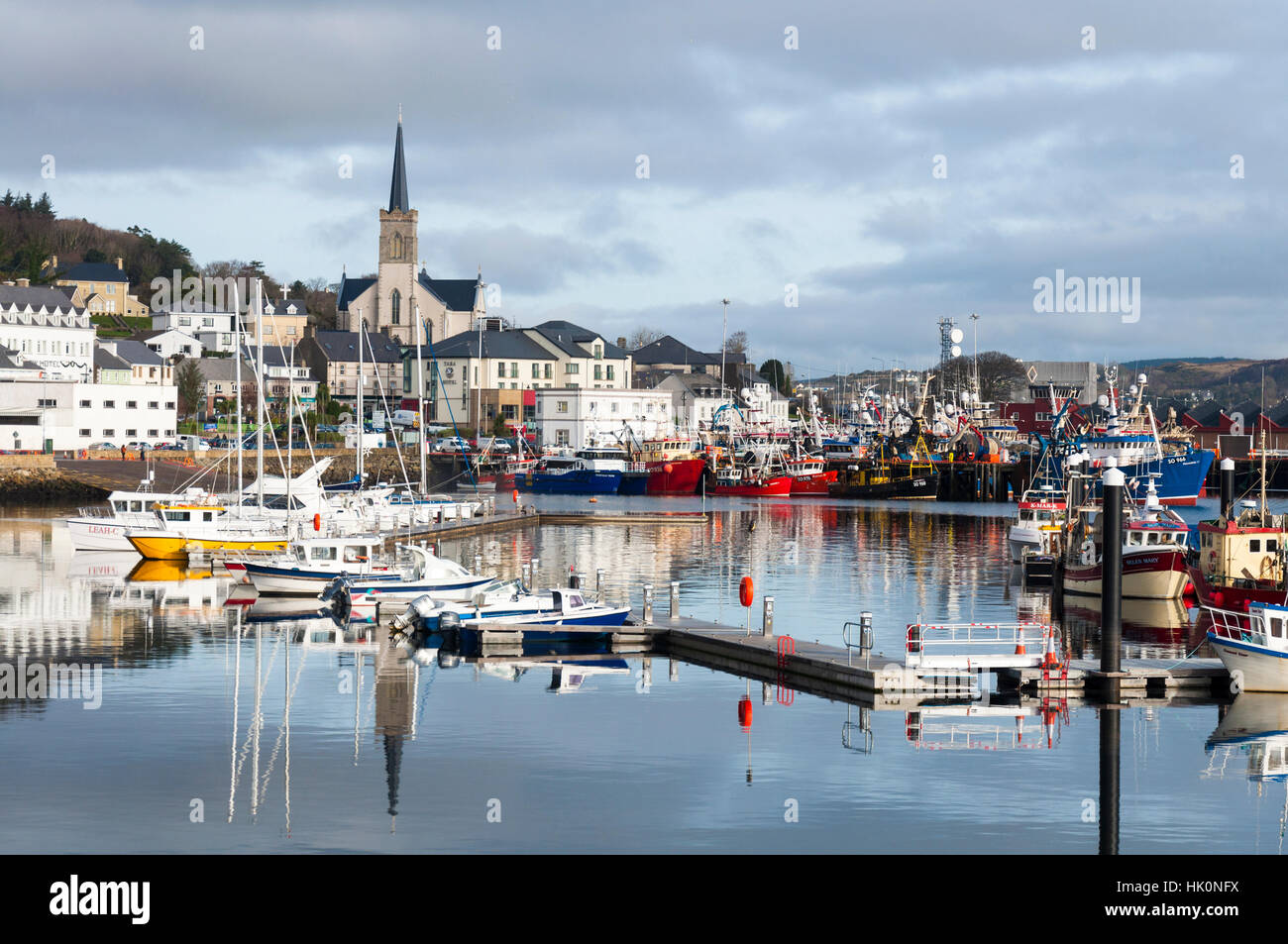 Yachts, motor boats, fishing vessels moored at Killybegs Small Craft ...