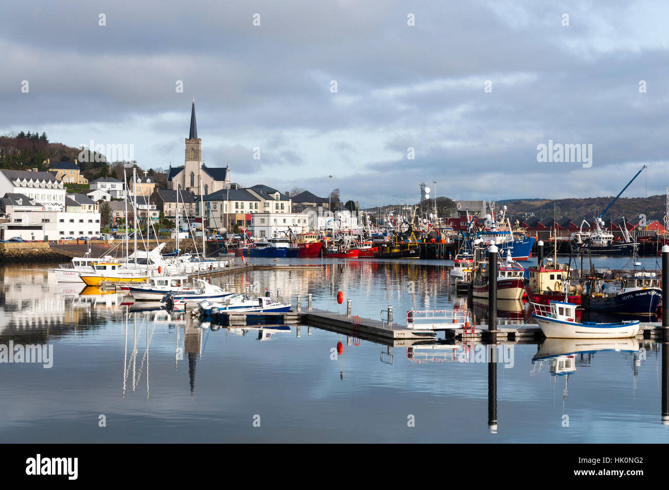 Yachts, motor boats, fishing vessels moored at Killybegs Small Craft ...