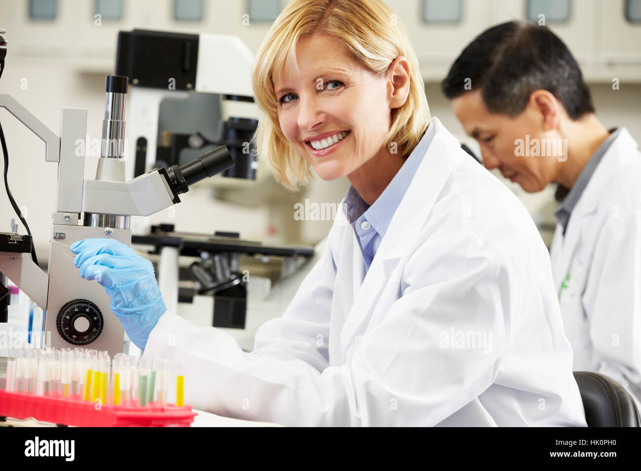 In lab scientists using microscopes hi-res stock photography and images ...