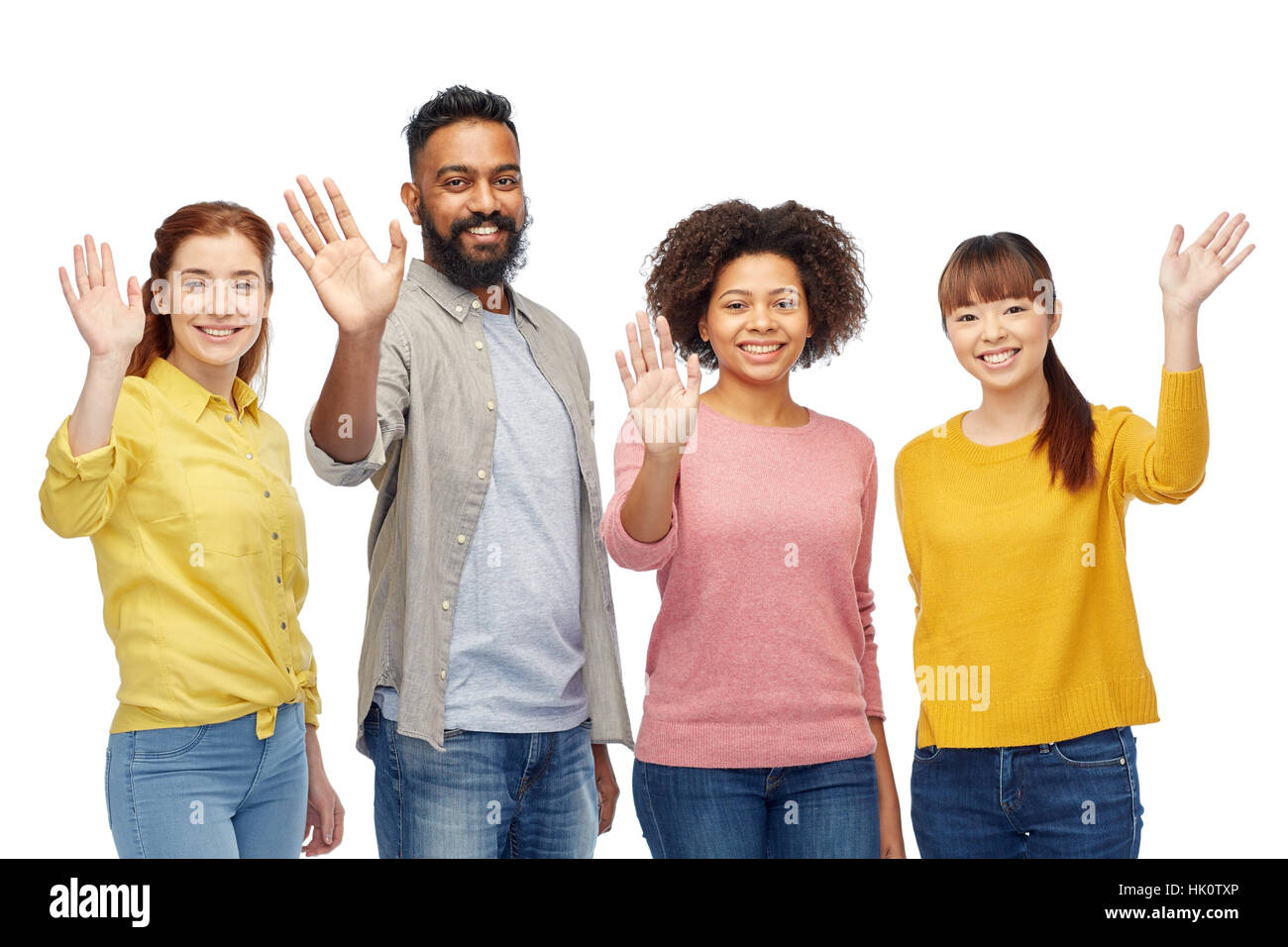 international group of happy people waving hands Stock Photo - Alamy