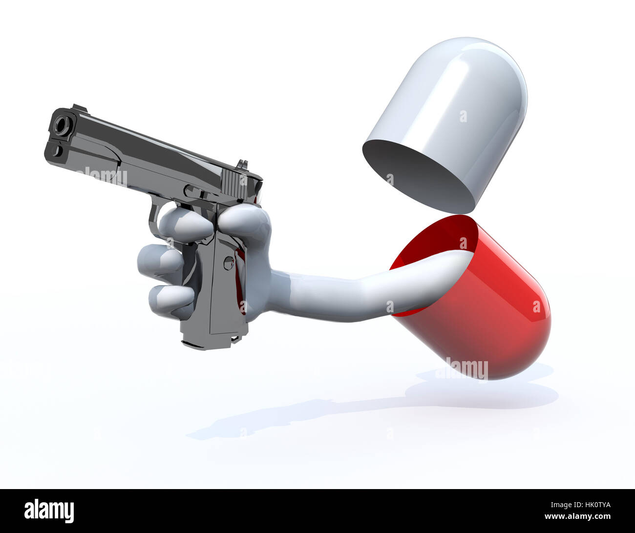 pill with a hand gun emerging out isolated 3d illustration Stock Photo ...