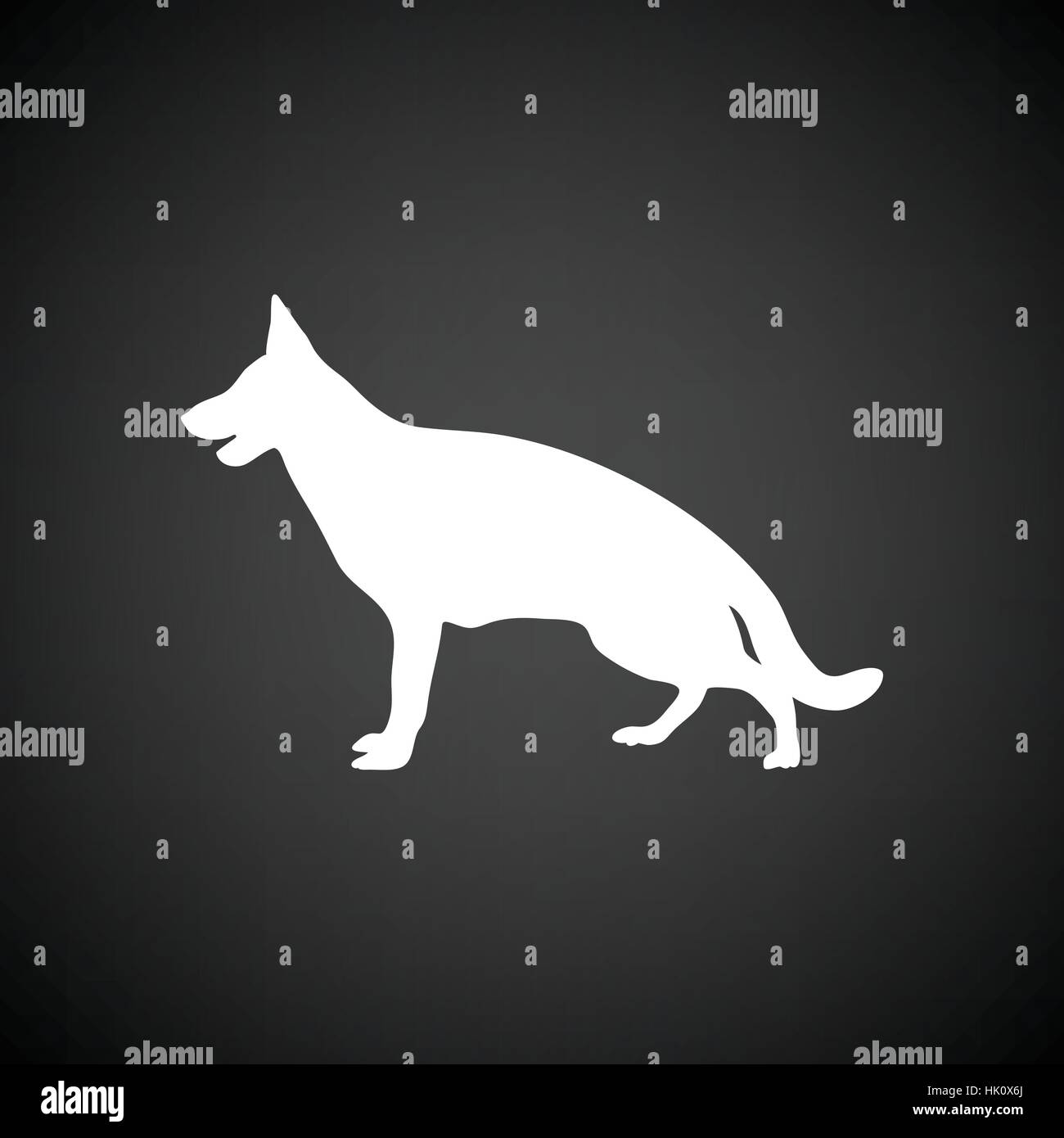German shepherd icon. Black background with white. Vector illustration ...