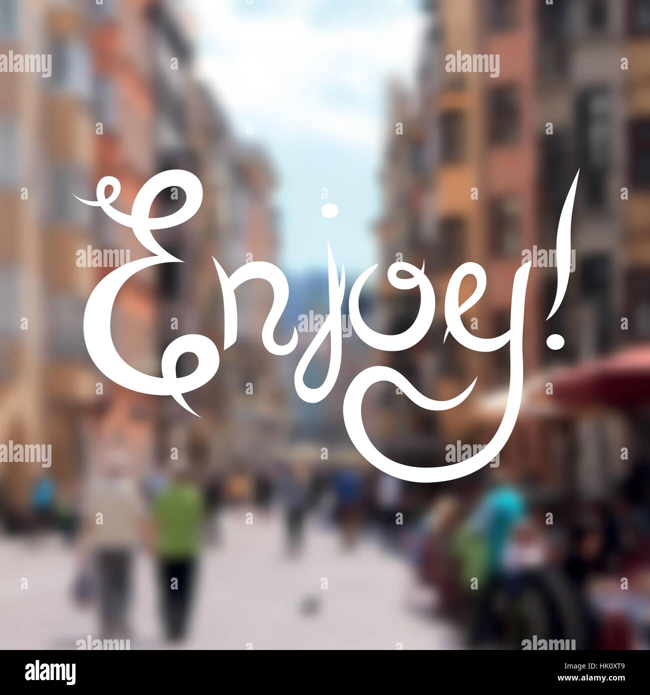 Enjoy hand lettering design inscription on blur landscape background ...